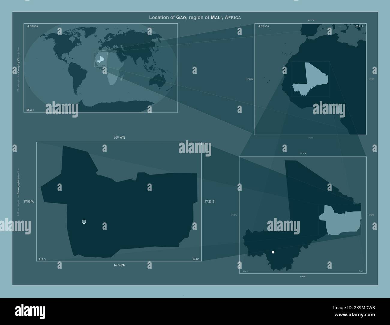 Gao, region of Mali. Diagram showing the location of the region on ...