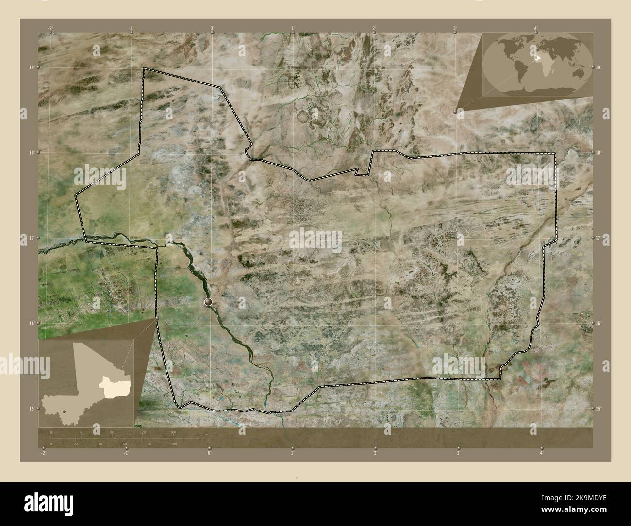 Gao, region of Mali. High resolution satellite map. Corner auxiliary ...