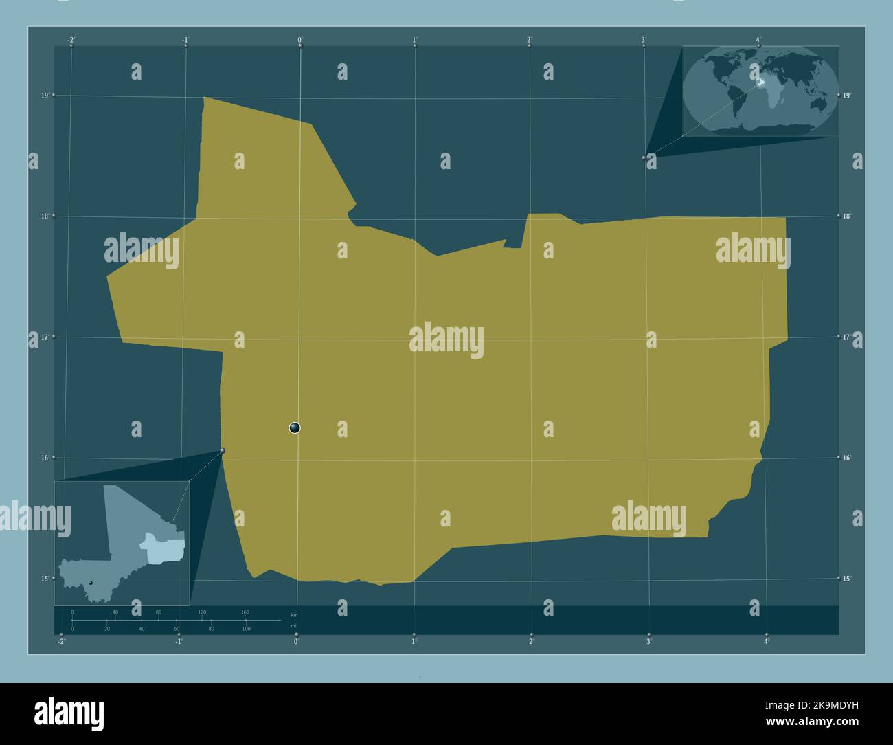 Gao, region of Mali. Solid color shape. Corner auxiliary location maps ...