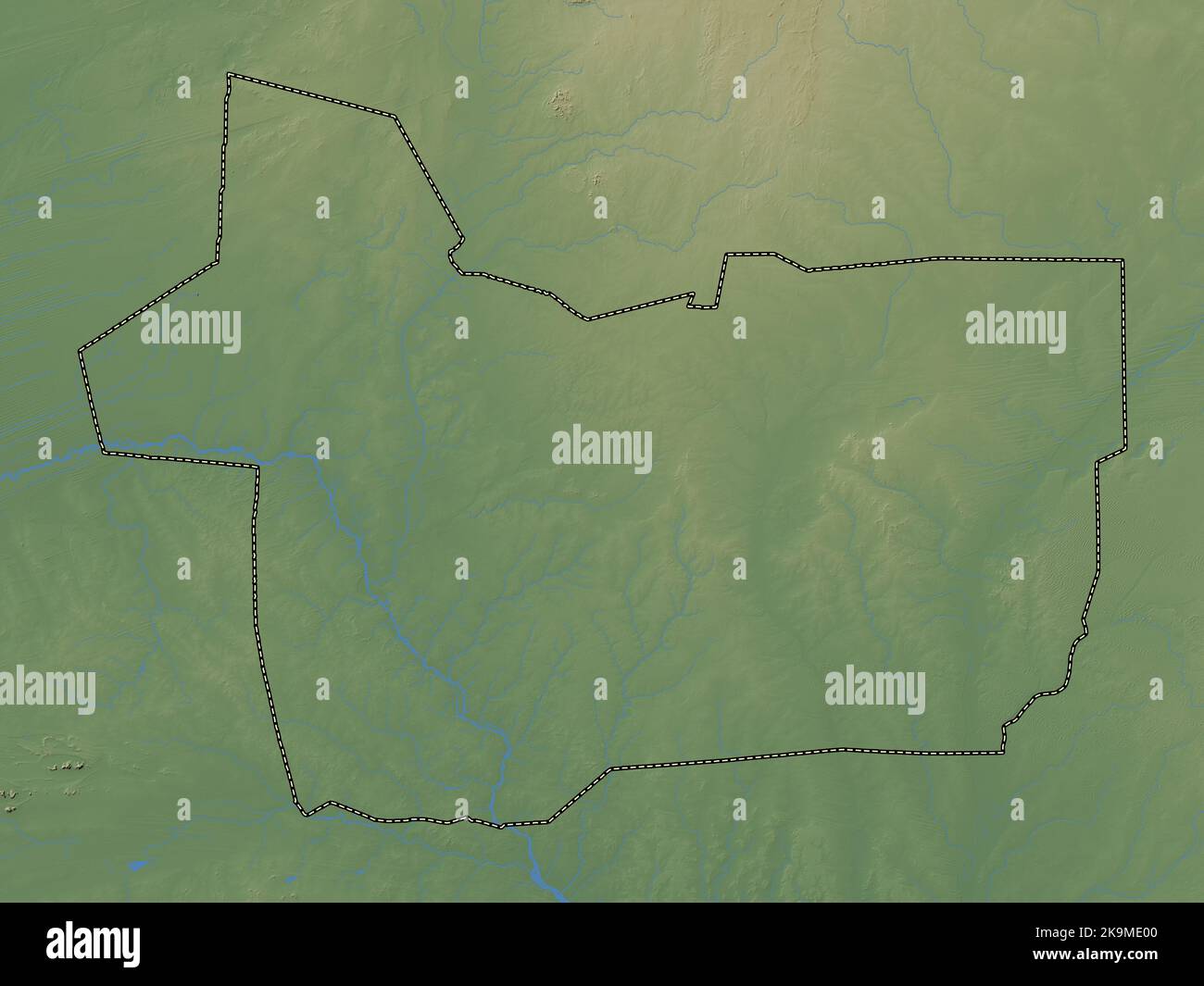 Gao, region of Mali. Colored elevation map with lakes and rivers Stock ...