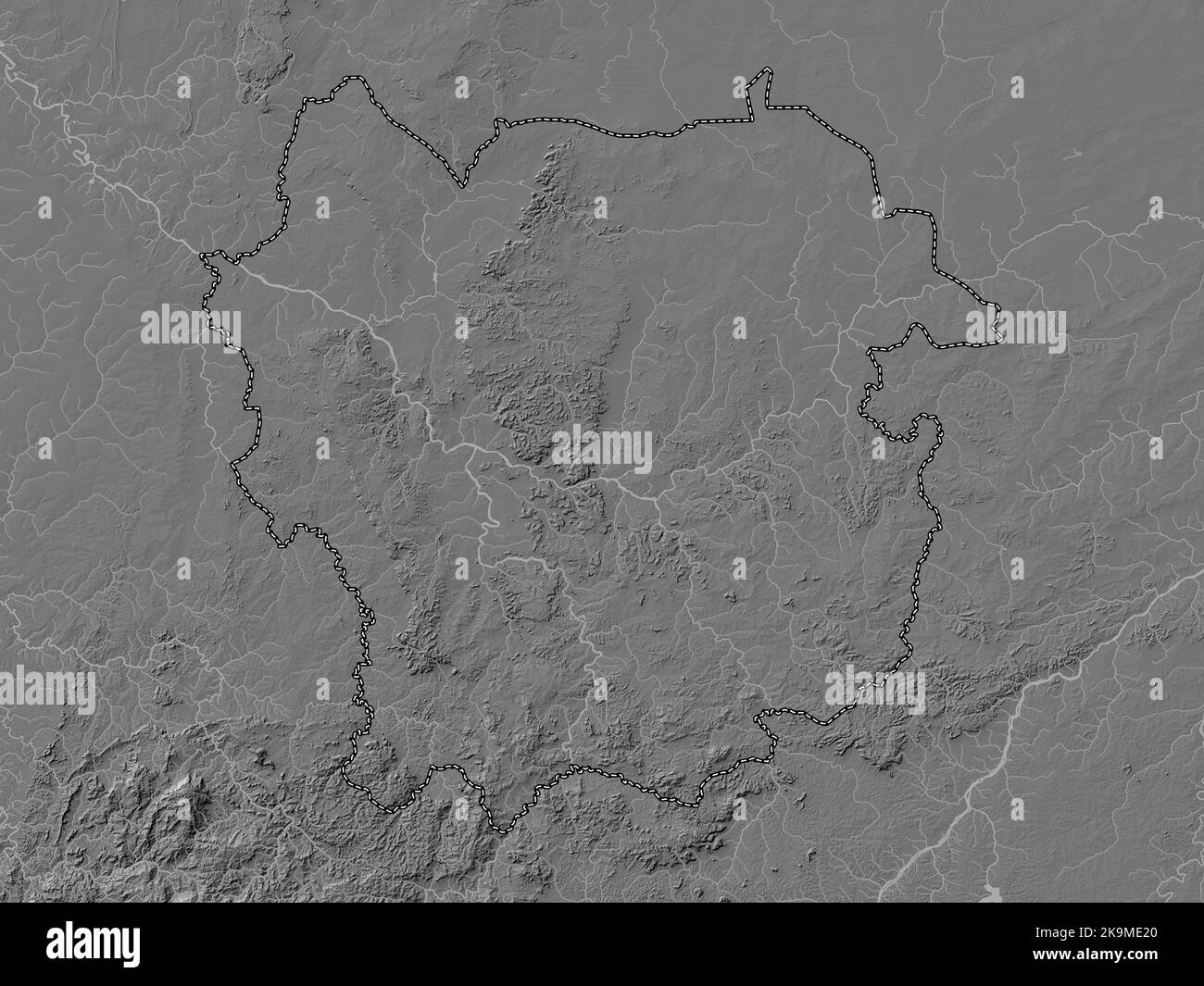 Kayes, region of Mali. Bilevel elevation map with lakes and rivers ...