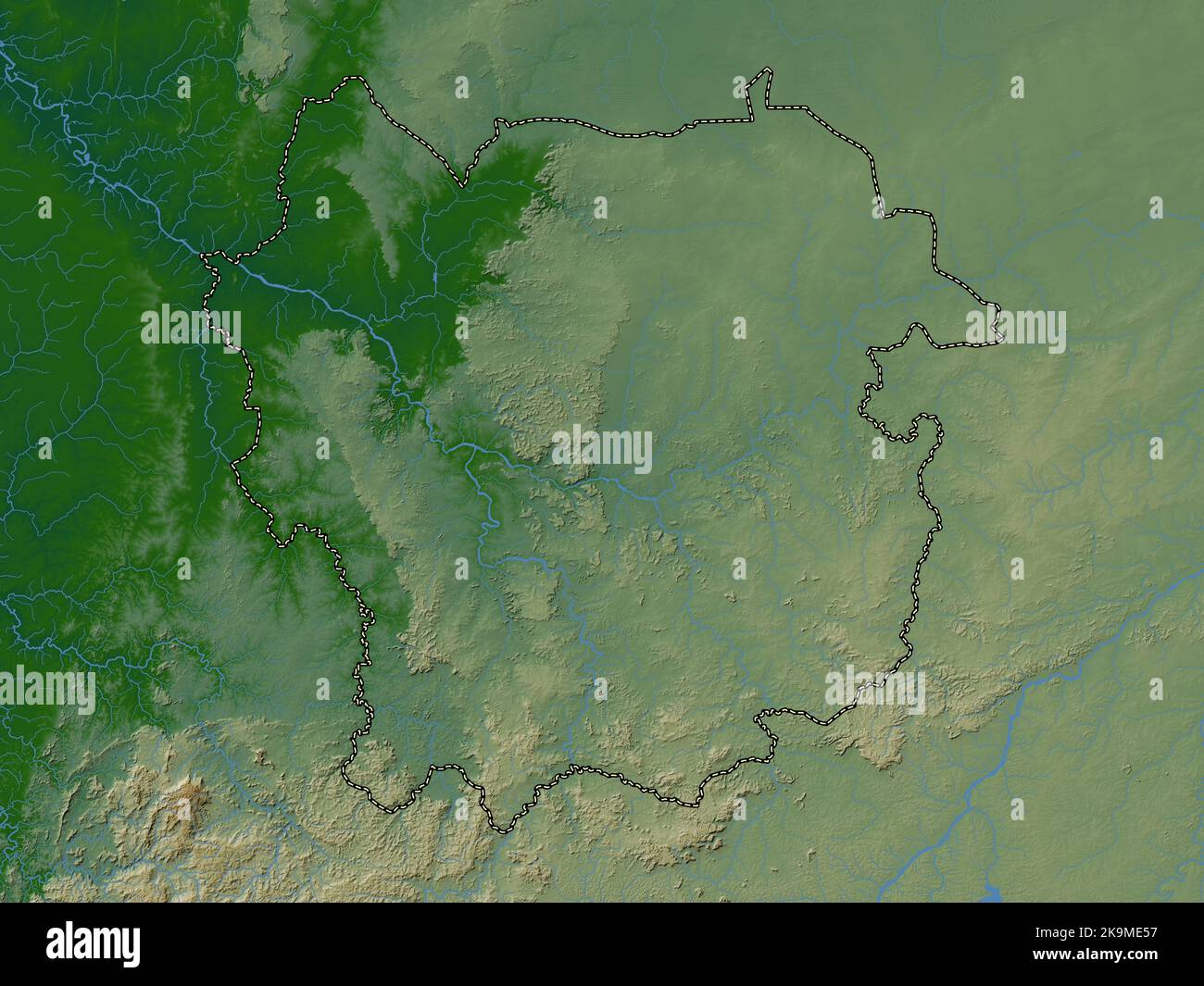 Kayes, region of Mali. Colored elevation map with lakes and rivers ...