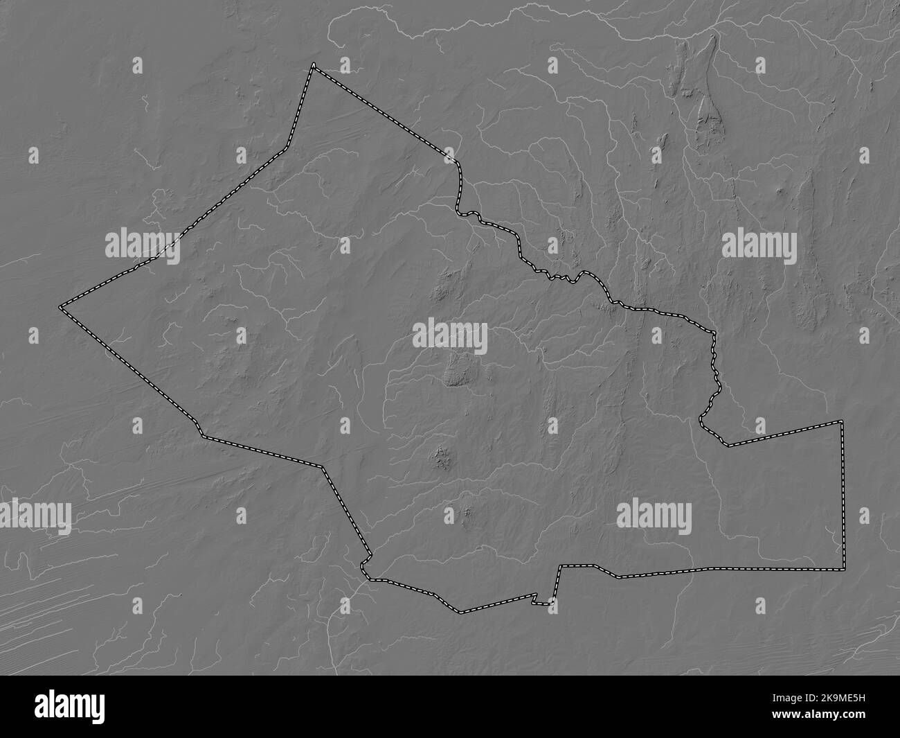 Kidal, region of Mali. Bilevel elevation map with lakes and rivers ...
