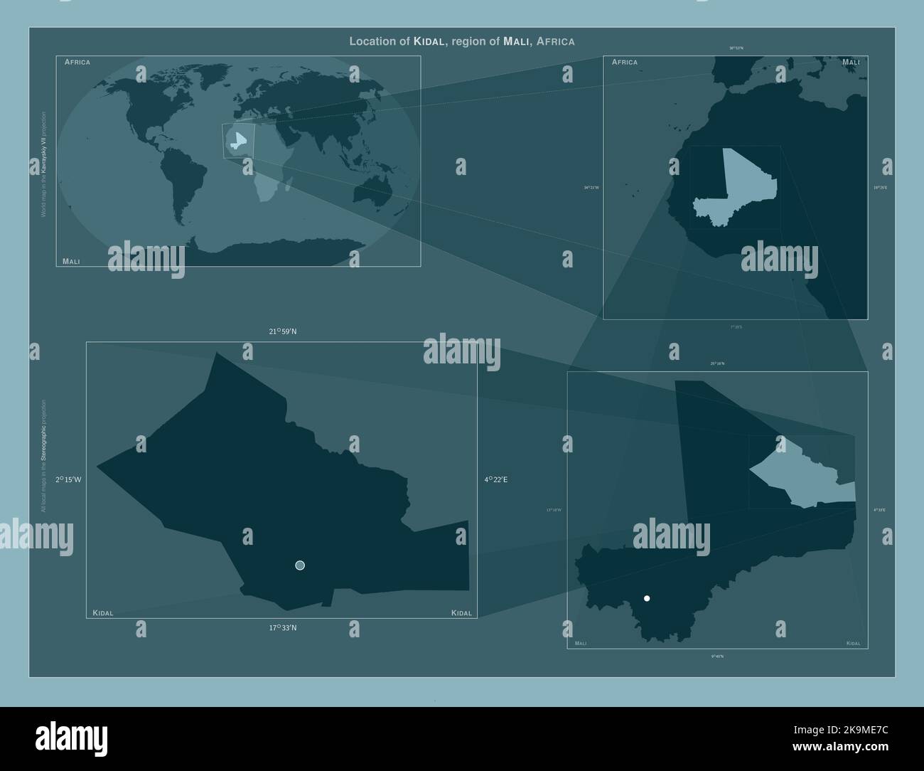 Kidal, region of Mali. Diagram showing the location of the region on ...