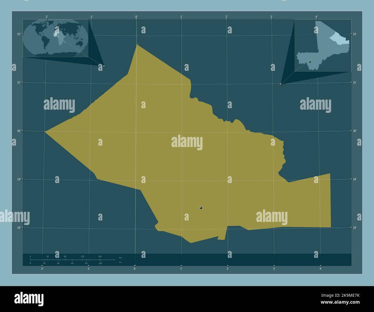 Kidal, region of Mali. Solid color shape. Corner auxiliary location ...