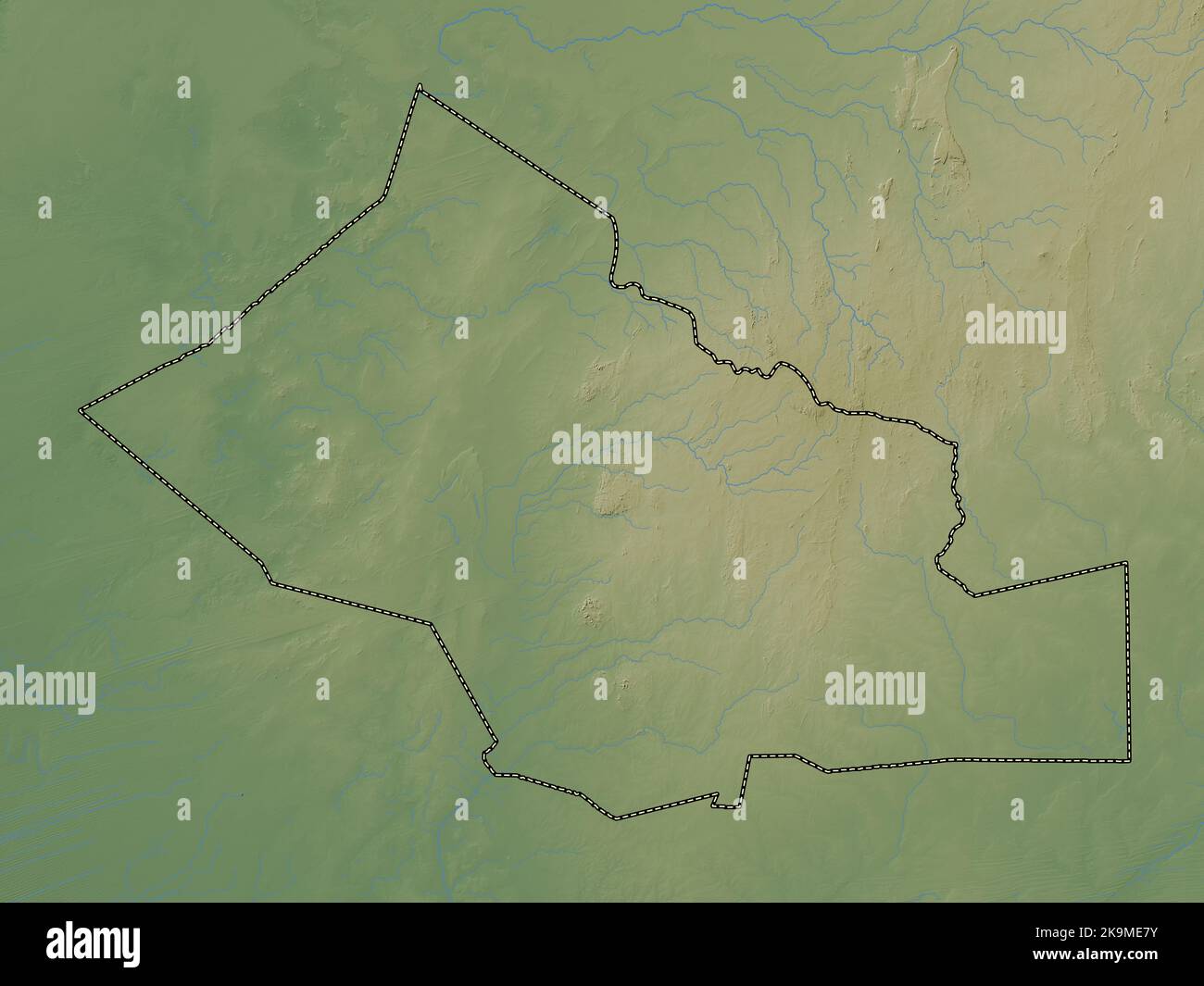 Kidal, region of Mali. Colored elevation map with lakes and rivers ...