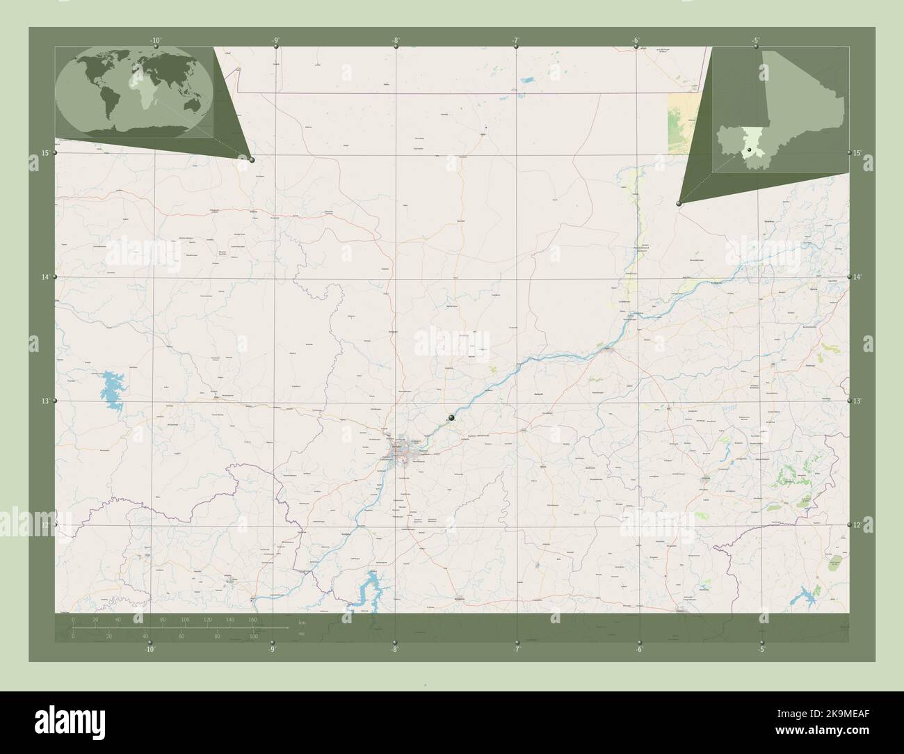 Koulikoro, region of Mali. Open Street Map. Corner auxiliary location ...