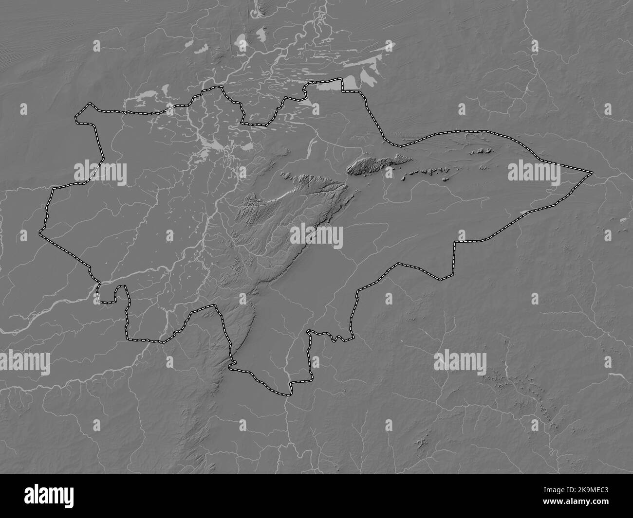 Mopti, region of Mali. Bilevel elevation map with lakes and rivers ...