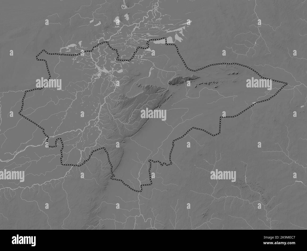 Mopti, region of Mali. Grayscale elevation map with lakes and rivers ...