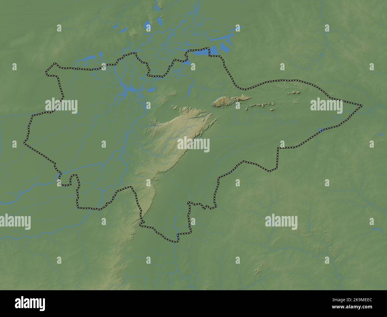 Mopti, region of Mali. Colored elevation map with lakes and rivers ...