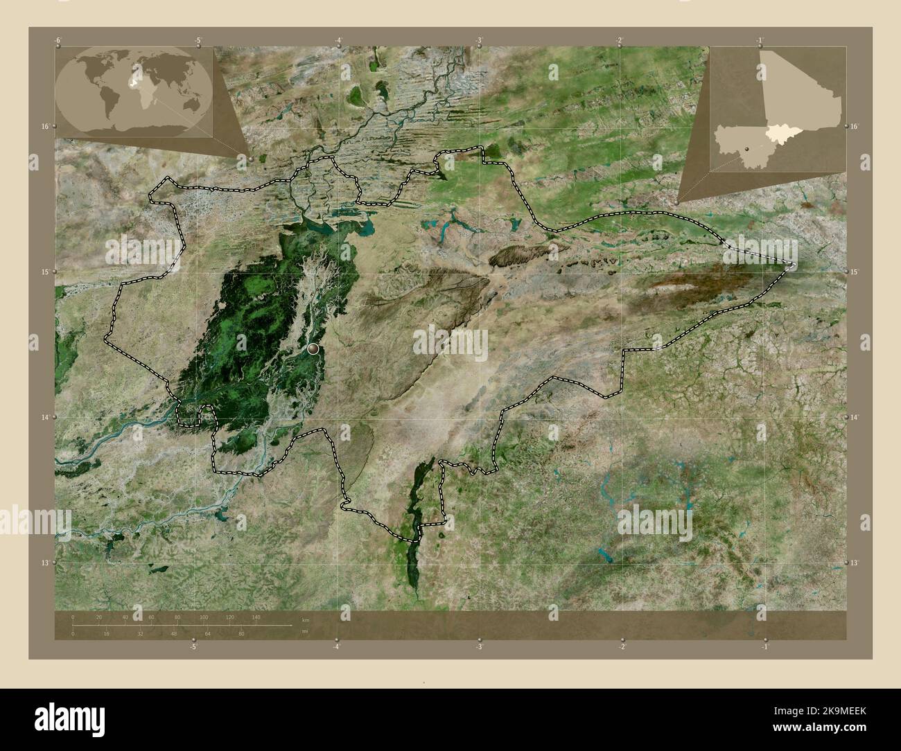 Mopti, region of Mali. High resolution satellite map. Corner auxiliary ...