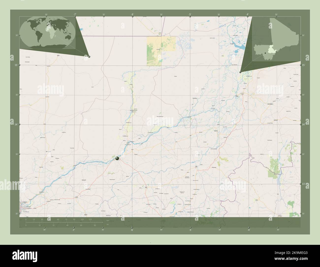 Segou, region of Mali. Open Street Map. Corner auxiliary location maps ...