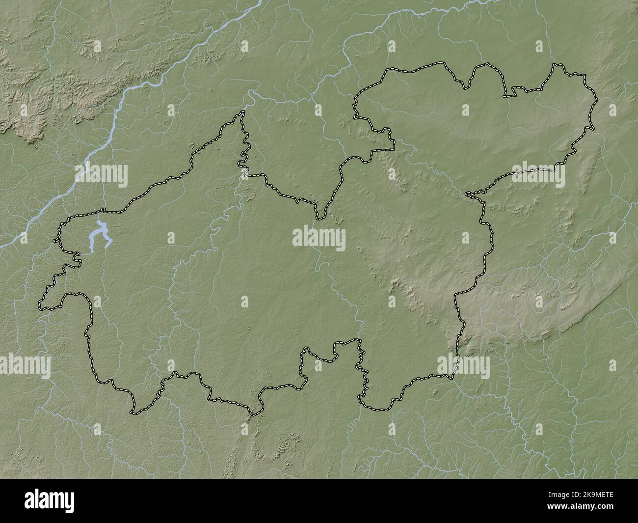 Sikasso, region of Mali. Elevation map colored in wiki style with lakes ...