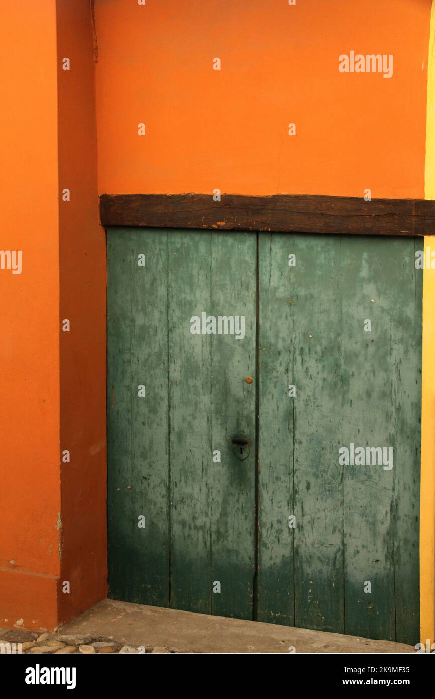 Colorful facade of a renovated building in the medieval town of Dozza ...