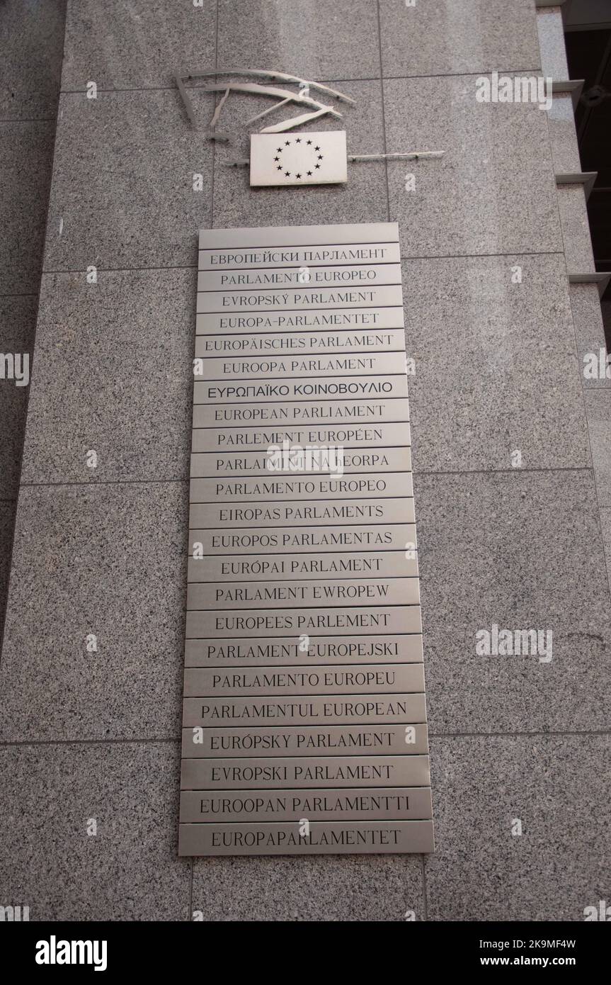 European Parliament sign in all the 23 languages of the Union, Brussels ...