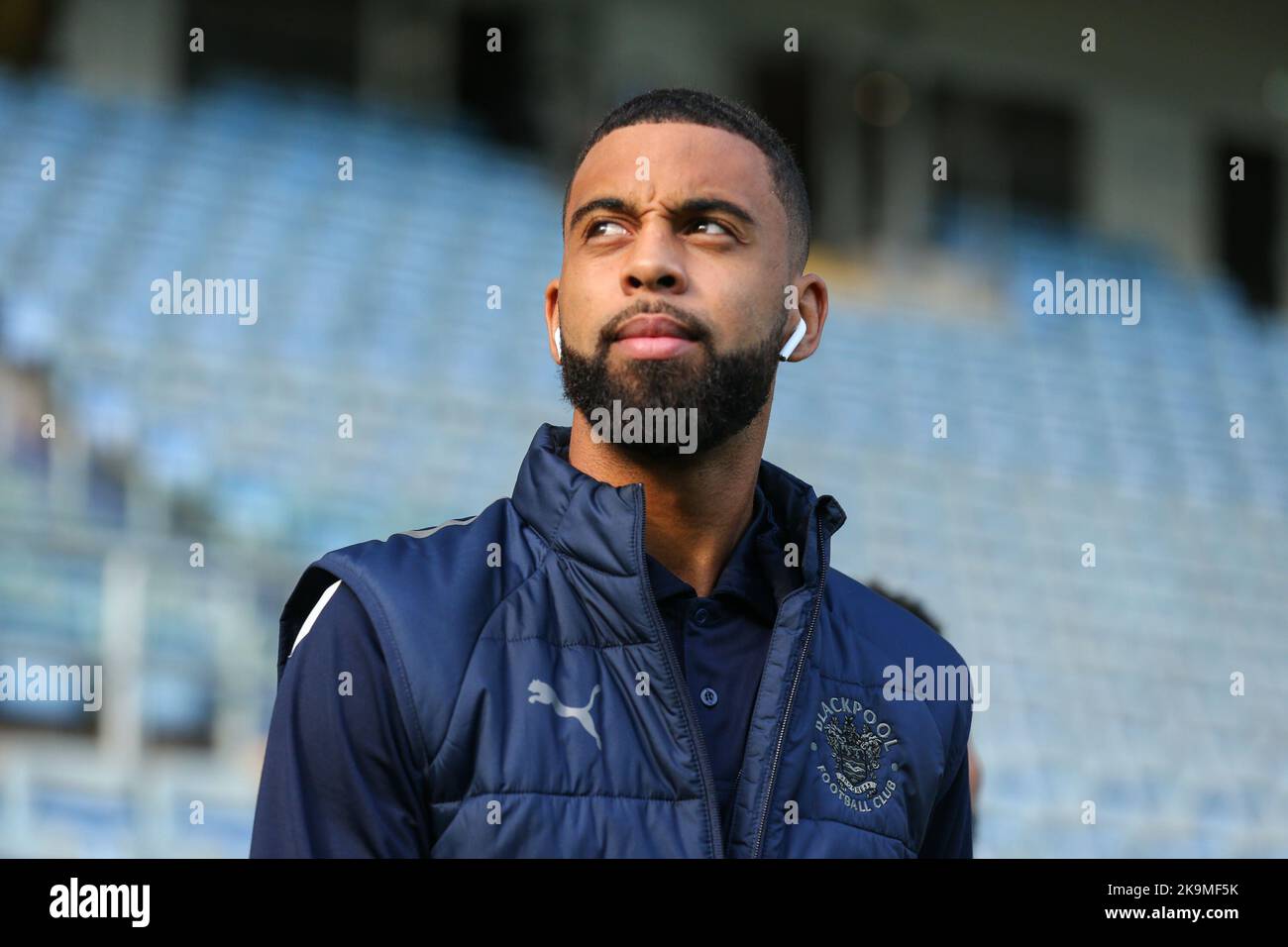 CJ Hamilton #22 of Blackpool arriving during the Sky Bet Championship ...