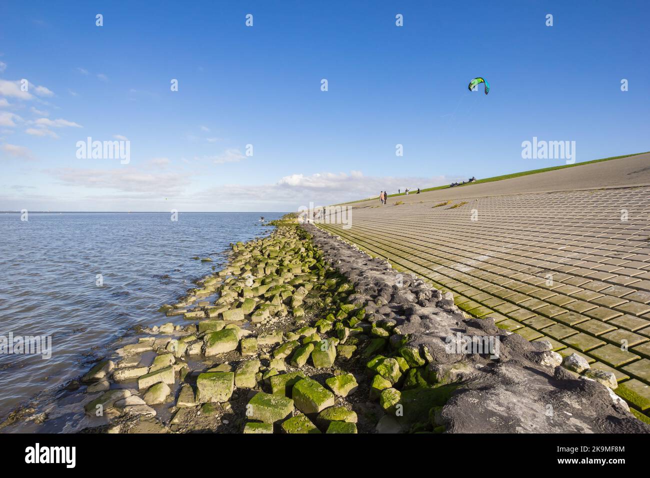 Basalt blocks on the dike of the Lauwersmeer in Friesland, Netherlands ...