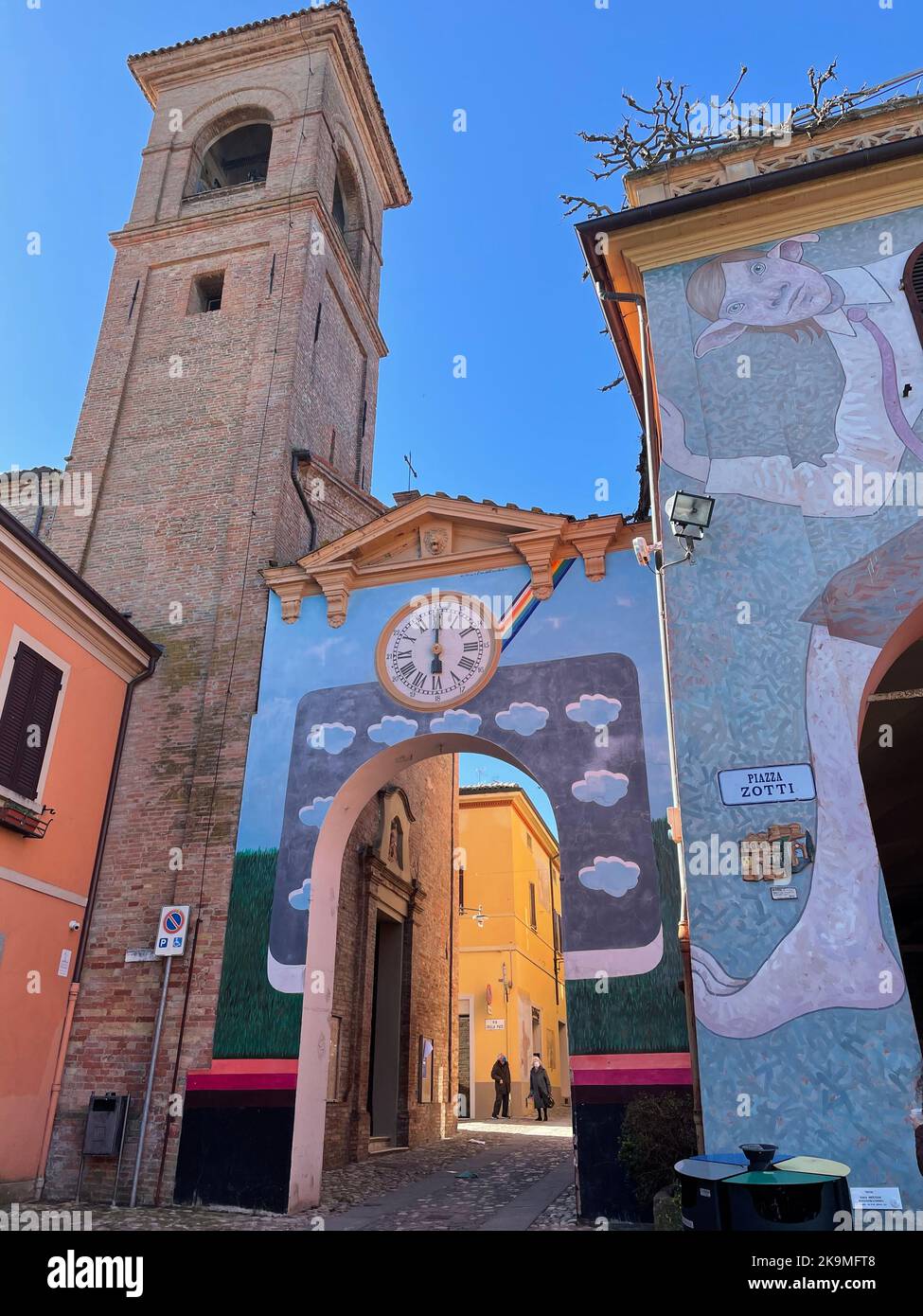 Dozza, Italy. Murals on the facade of historical buildings in Piazza ...