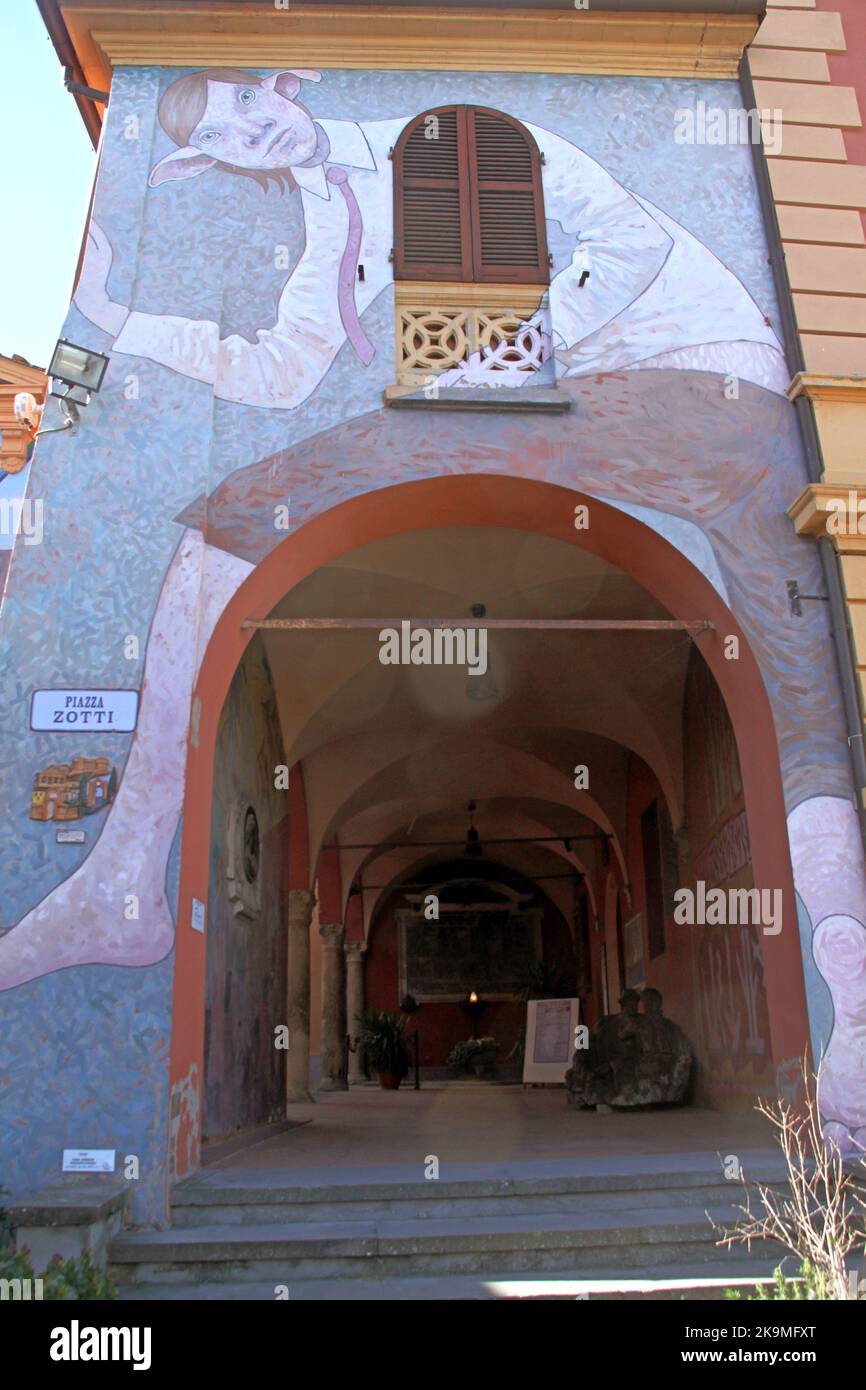 Dozza, Italy. Mural on the facade of historical building in Piazza ...