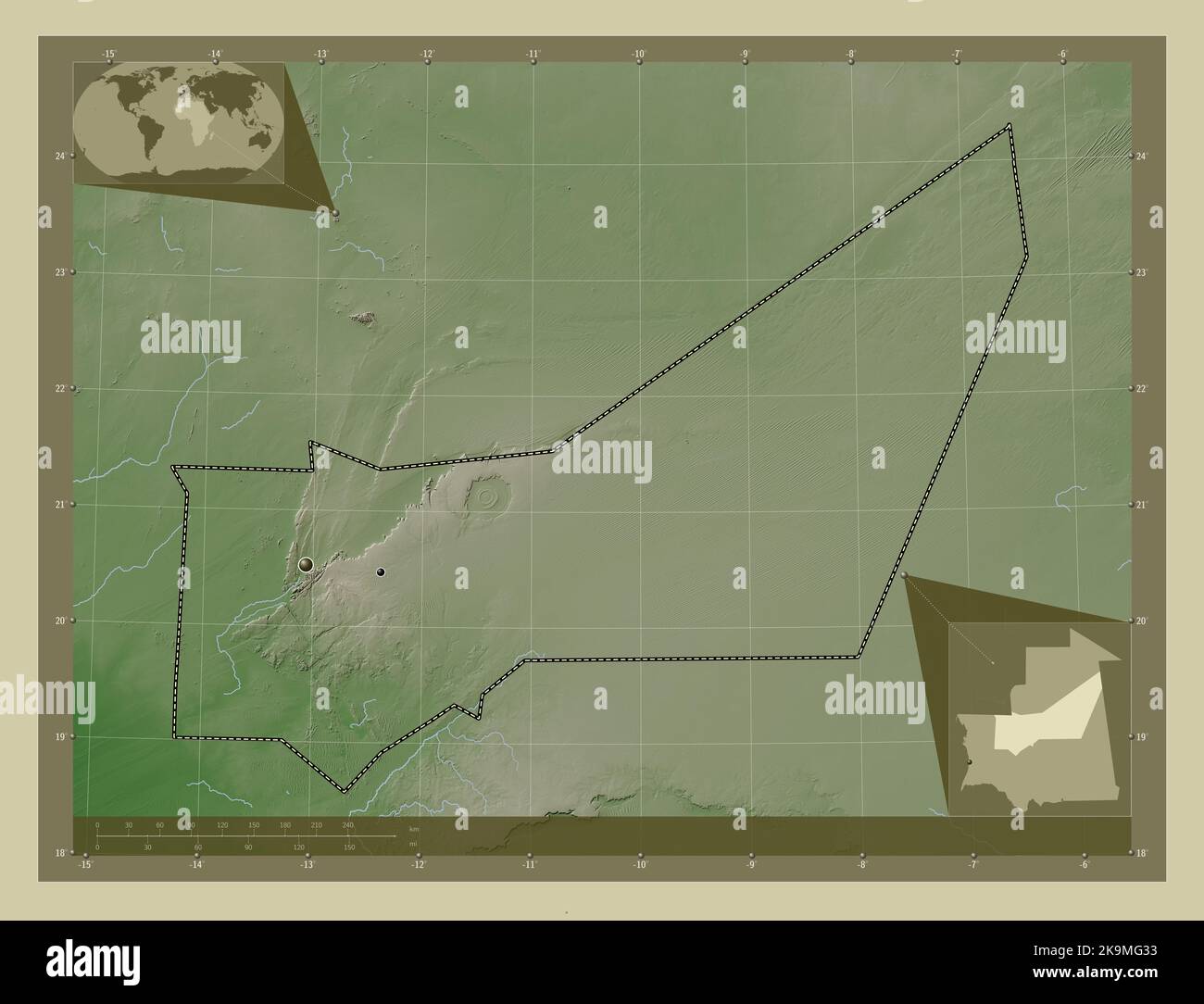 Adrar, region of Mauritania. Elevation map colored in wiki style with ...