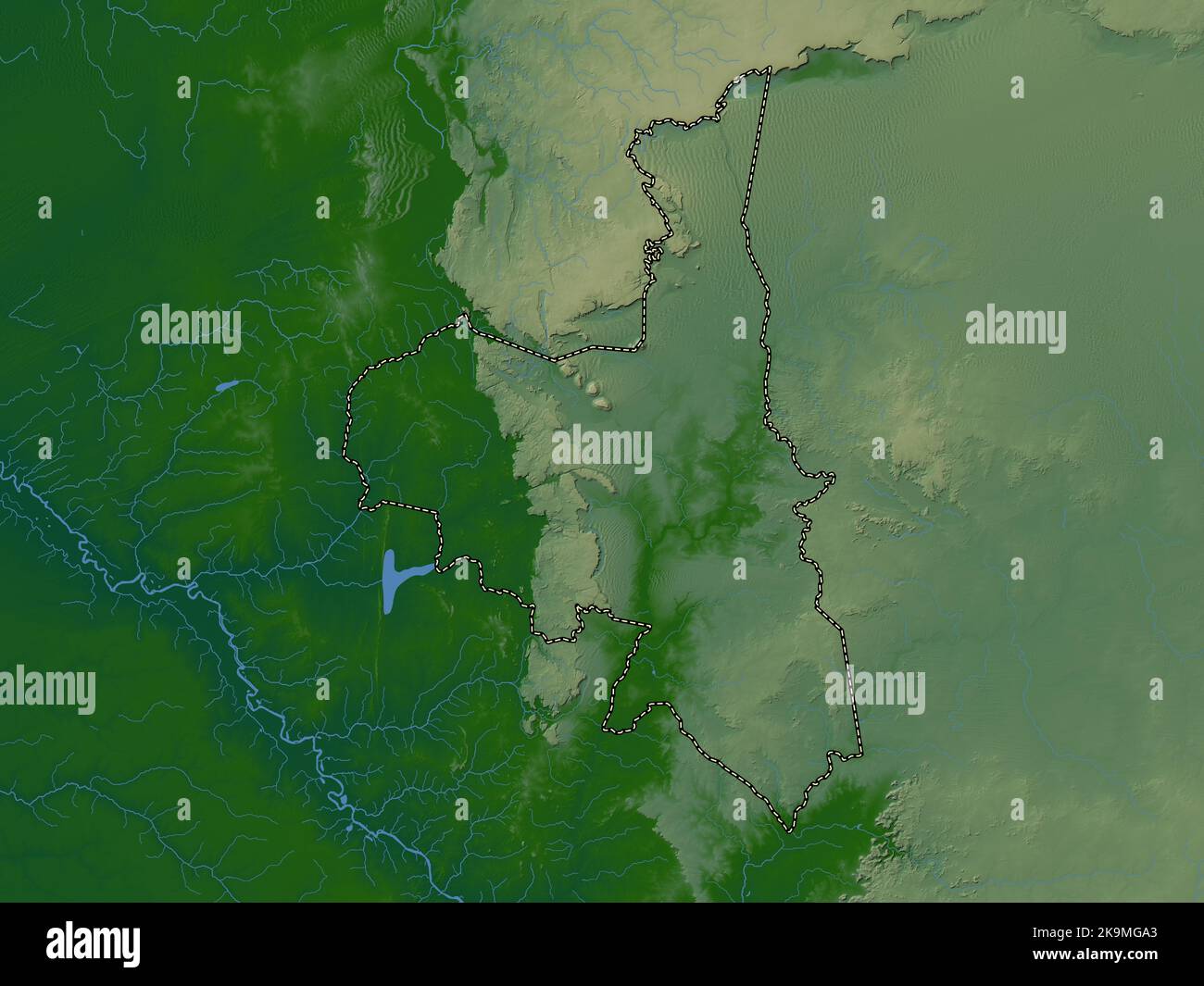 Assaba, region of Mauritania. Colored elevation map with lakes and ...