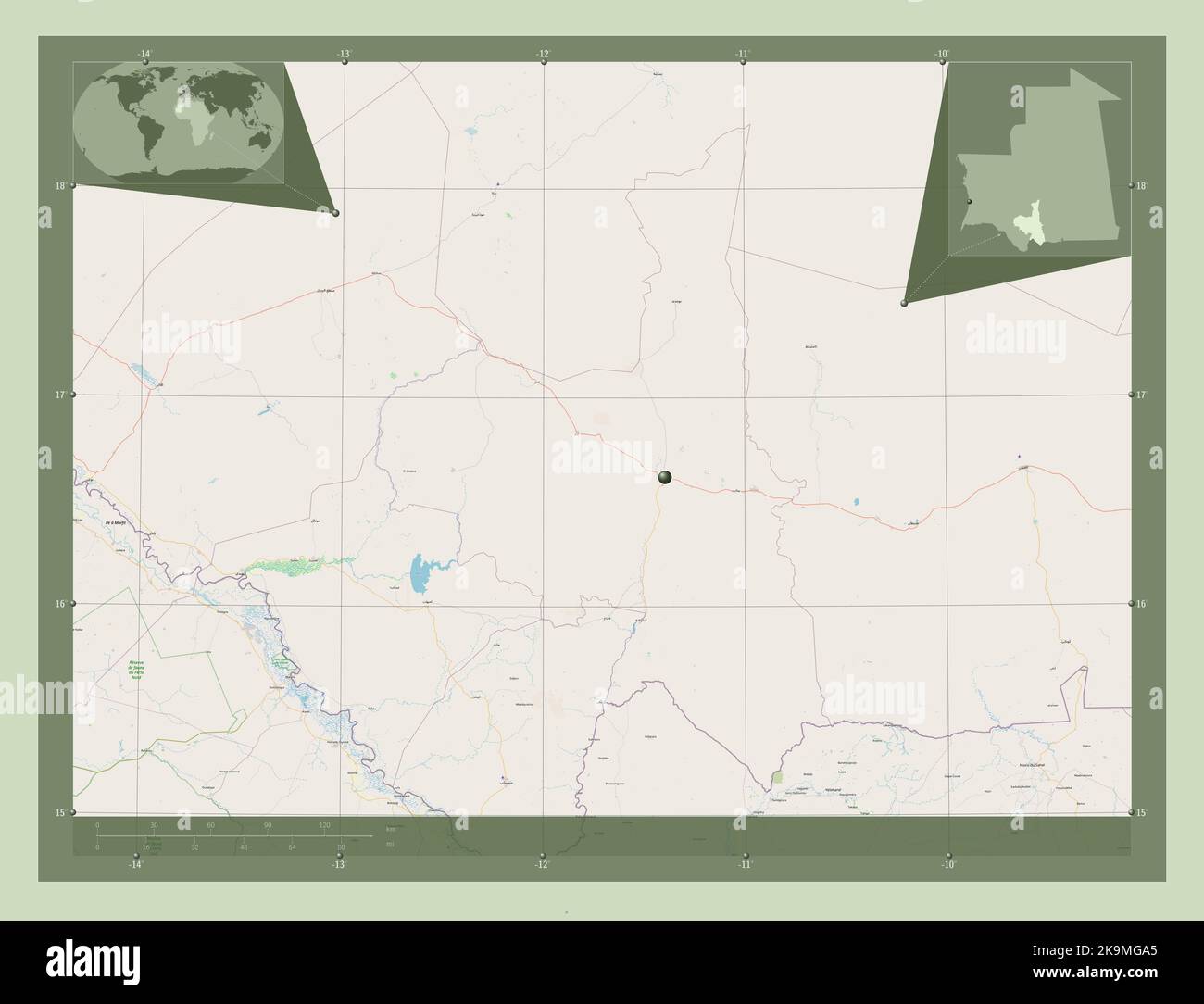Assaba, region of Mauritania. Open Street Map. Corner auxiliary ...