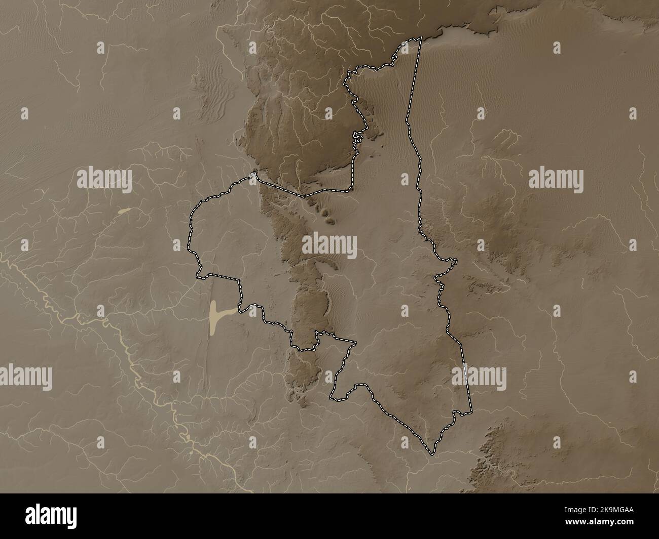 Assaba, region of Mauritania. Elevation map colored in sepia tones with ...