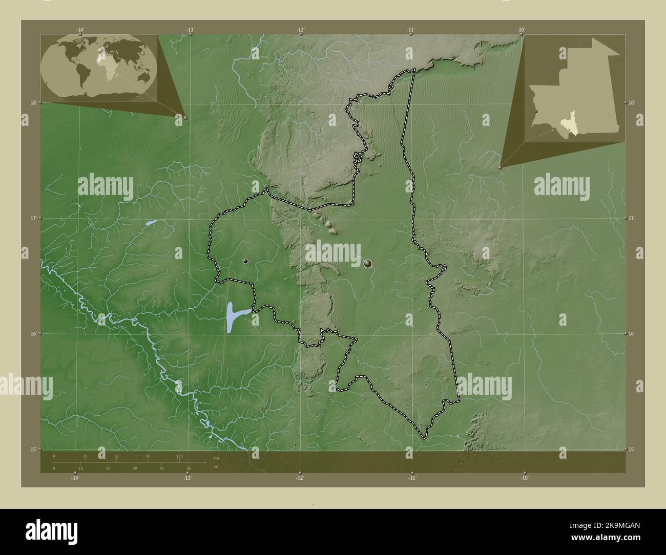 Assaba, region of Mauritania. Elevation map colored in wiki style with ...