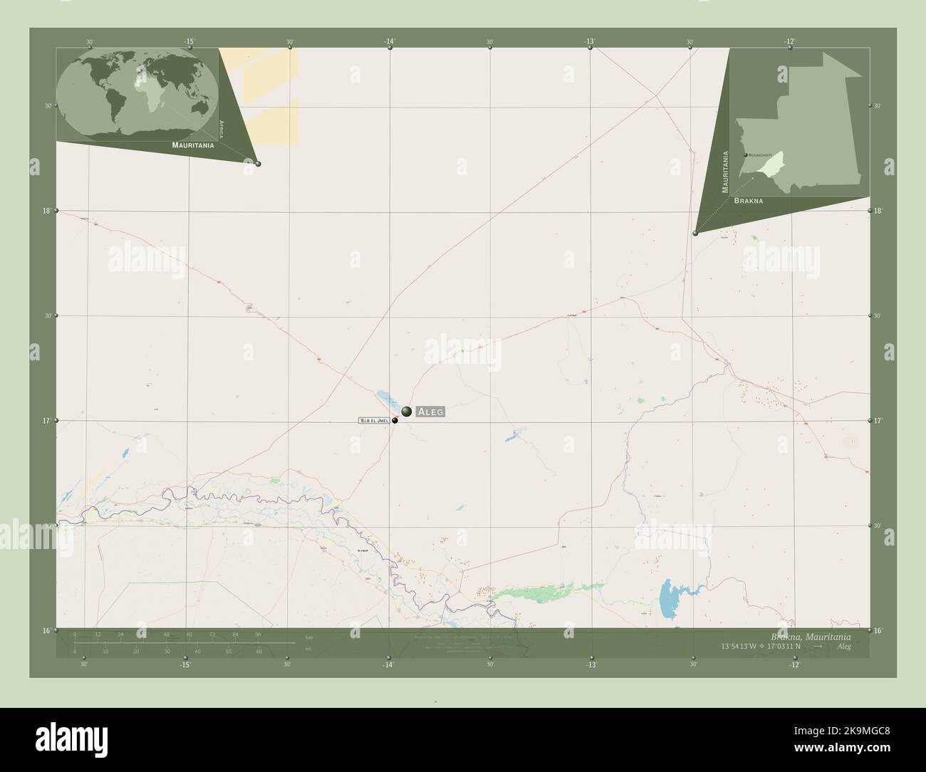 Brakna, region of Mauritania. Open Street Map. Locations and names of ...