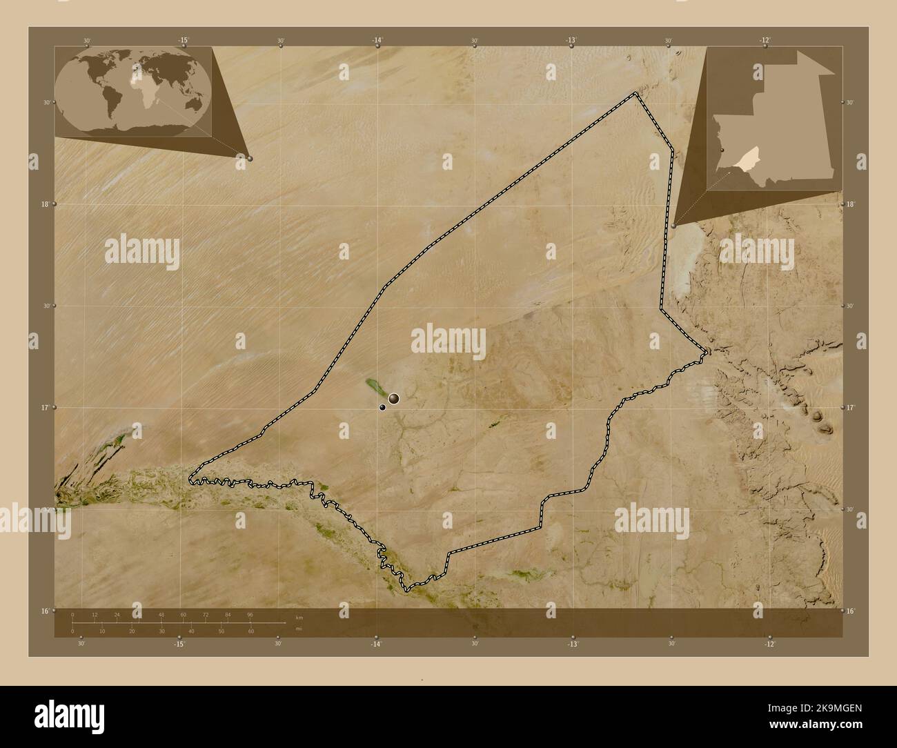 Brakna, region of Mauritania. Low resolution satellite map. Locations ...