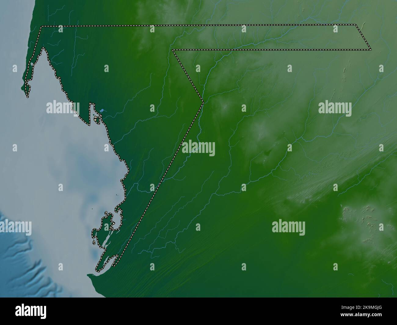 Dakhlet Nouadhibou, region of Mauritania. Colored elevation map with ...