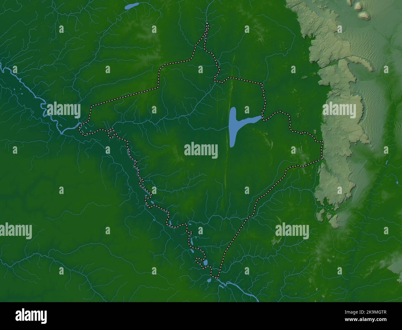 Gorgol, region of Mauritania. Colored elevation map with lakes and ...