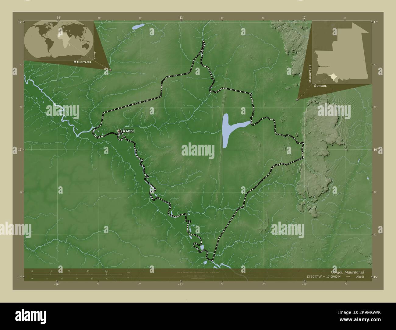 Gorgol, region of Mauritania. Elevation map colored in wiki style with ...