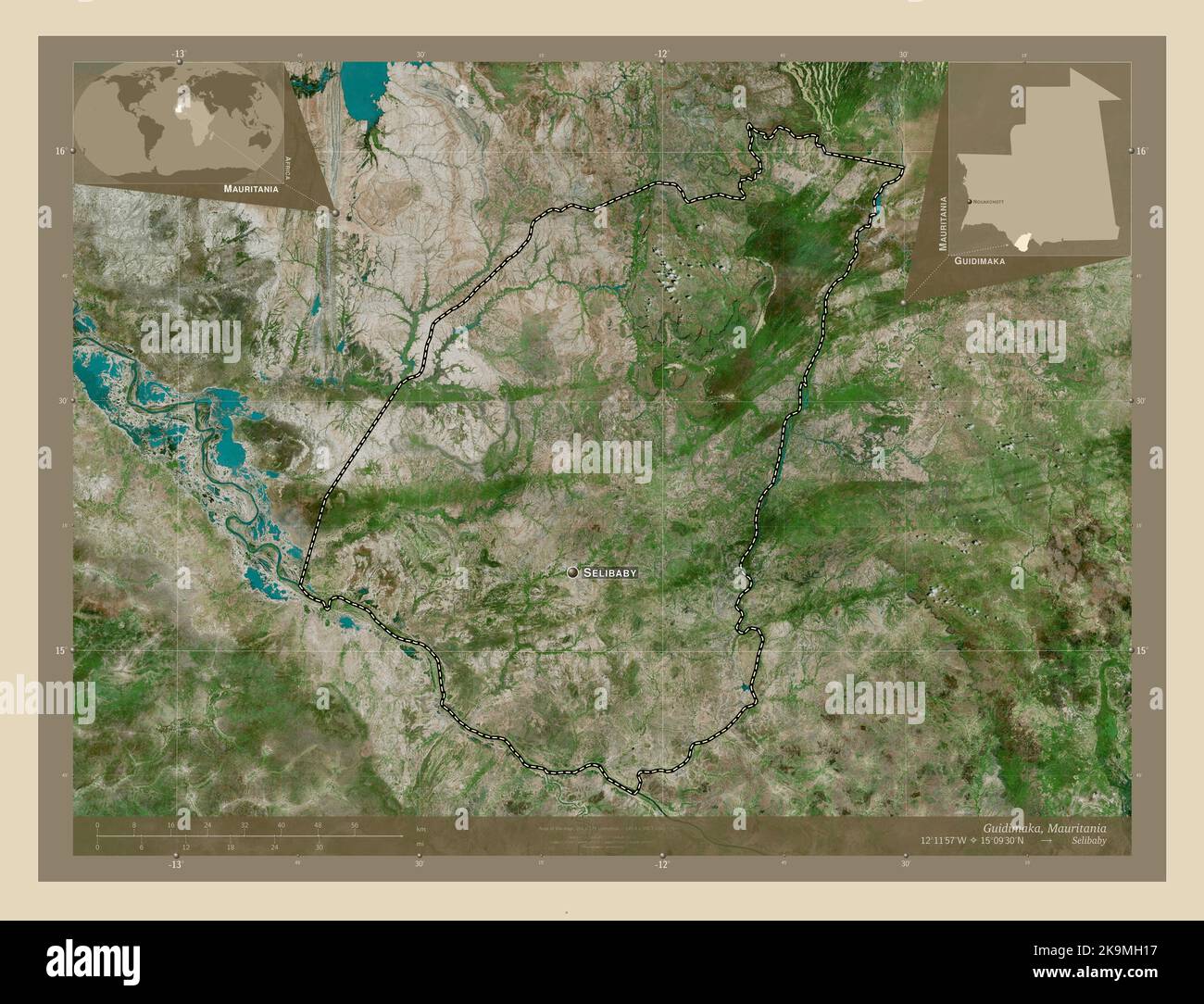 Guidimaka, region of Mauritania. High resolution satellite map ...