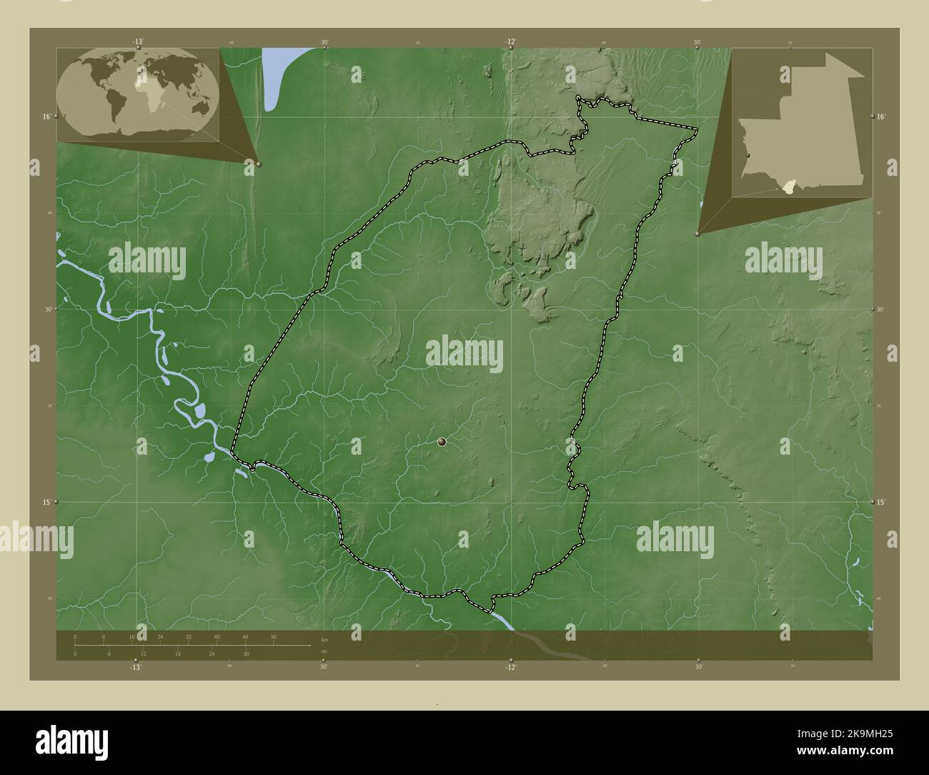 Guidimaka, region of Mauritania. Elevation map colored in wiki style ...