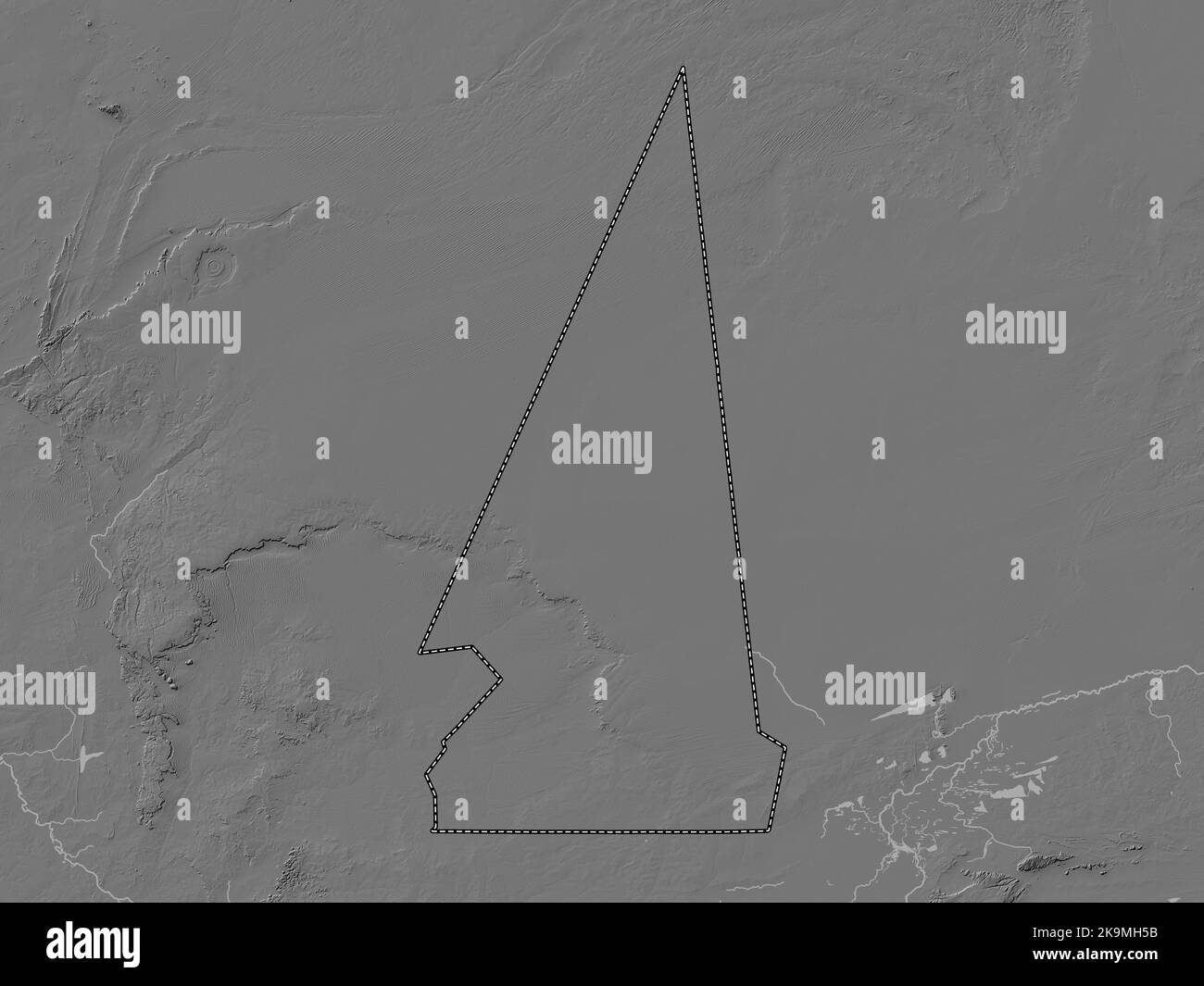 Hodh ech Chargui, region of Mauritania. Bilevel elevation map with ...