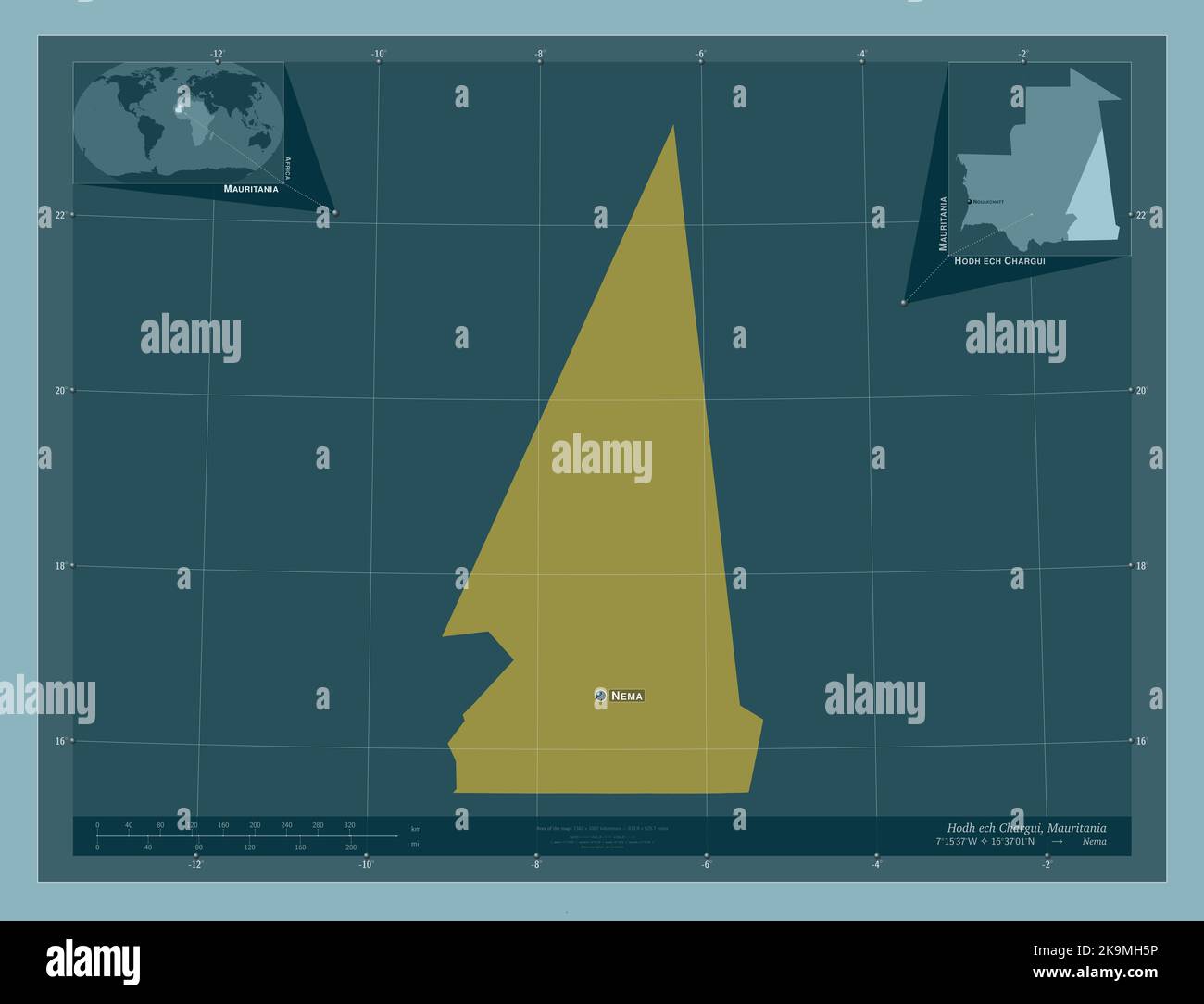 Hodh ech Chargui, region of Mauritania. Solid color shape. Locations ...