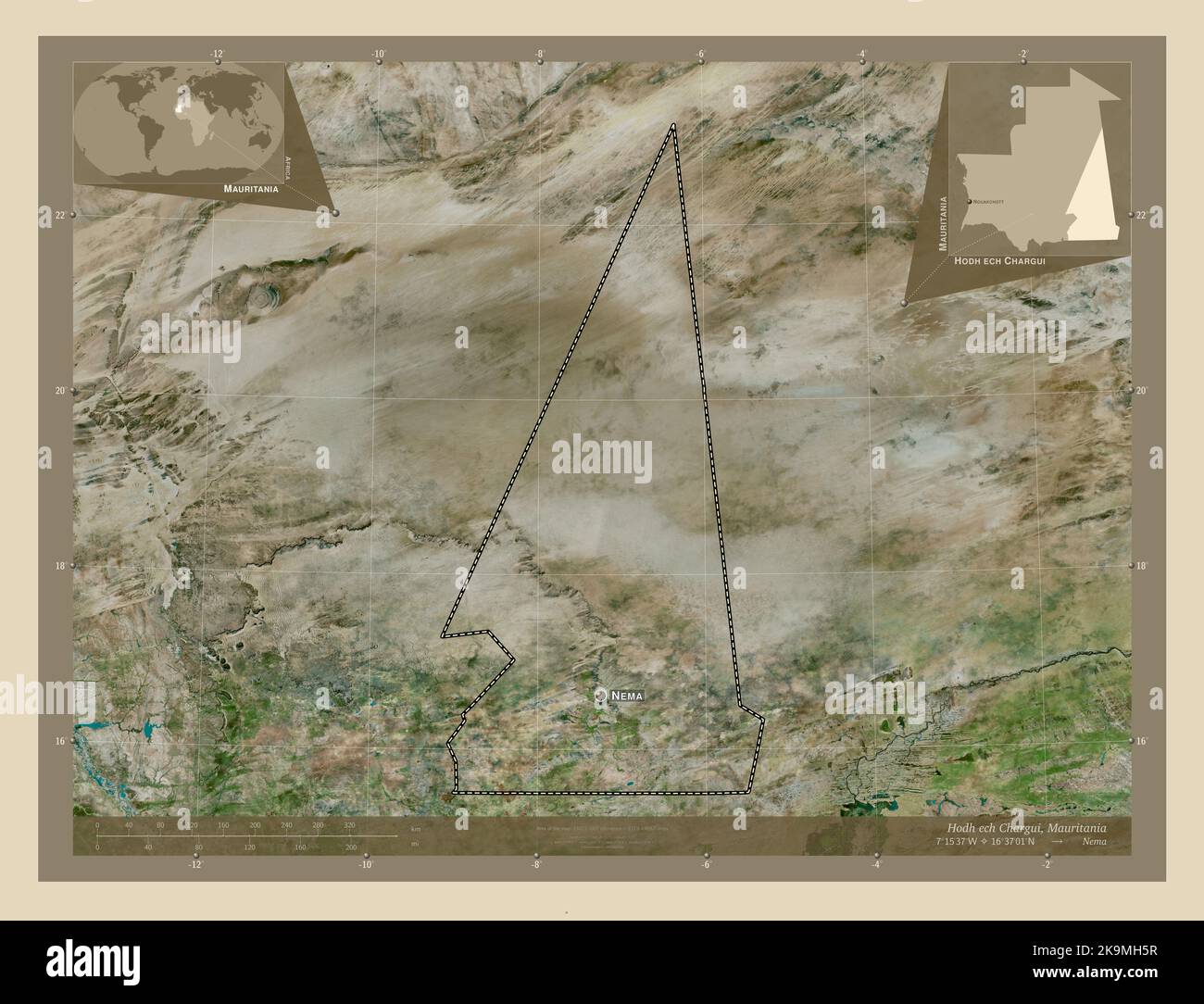 Hodh ech Chargui, region of Mauritania. High resolution satellite map ...