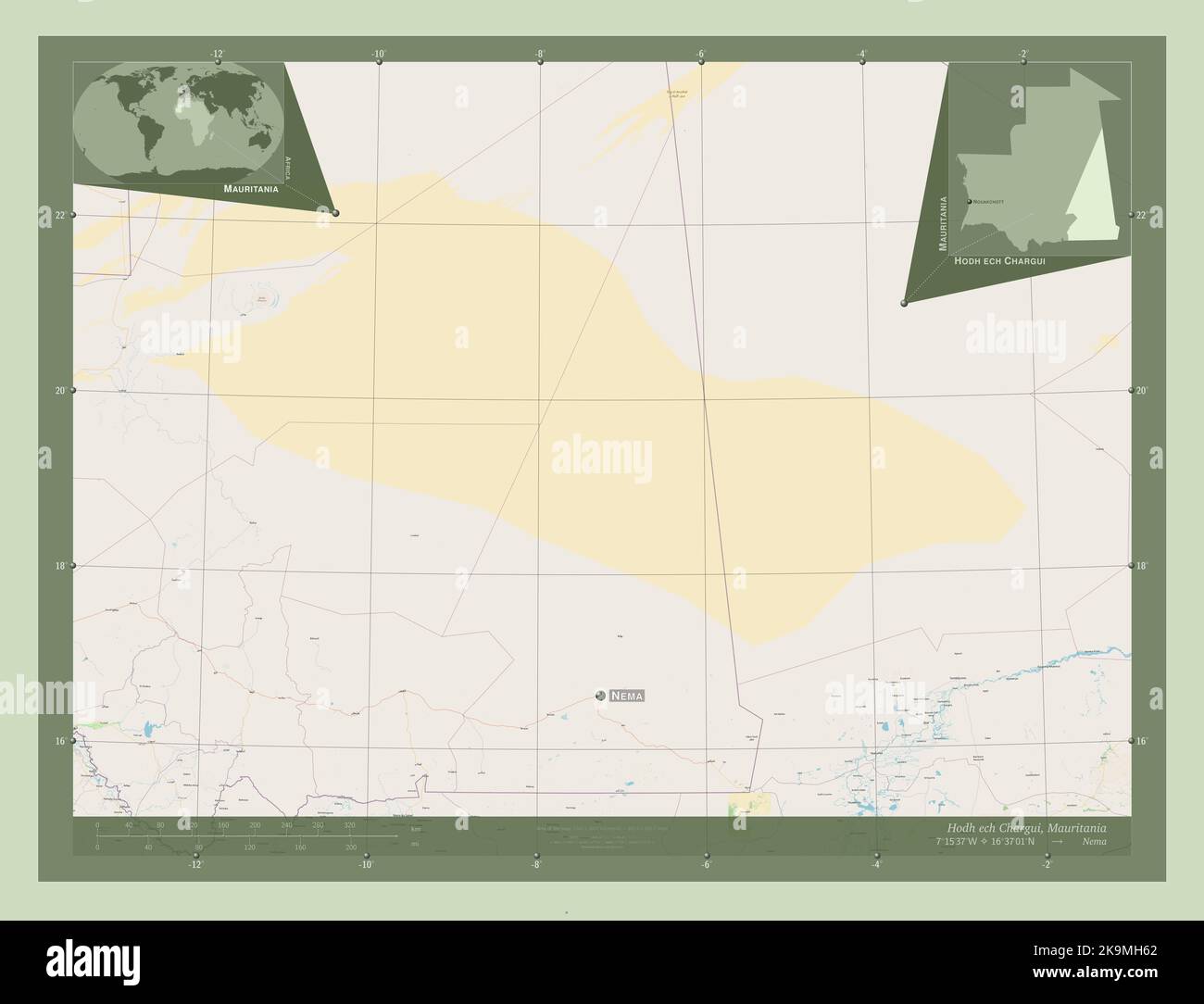 Hodh ech Chargui, region of Mauritania. Open Street Map. Locations and ...