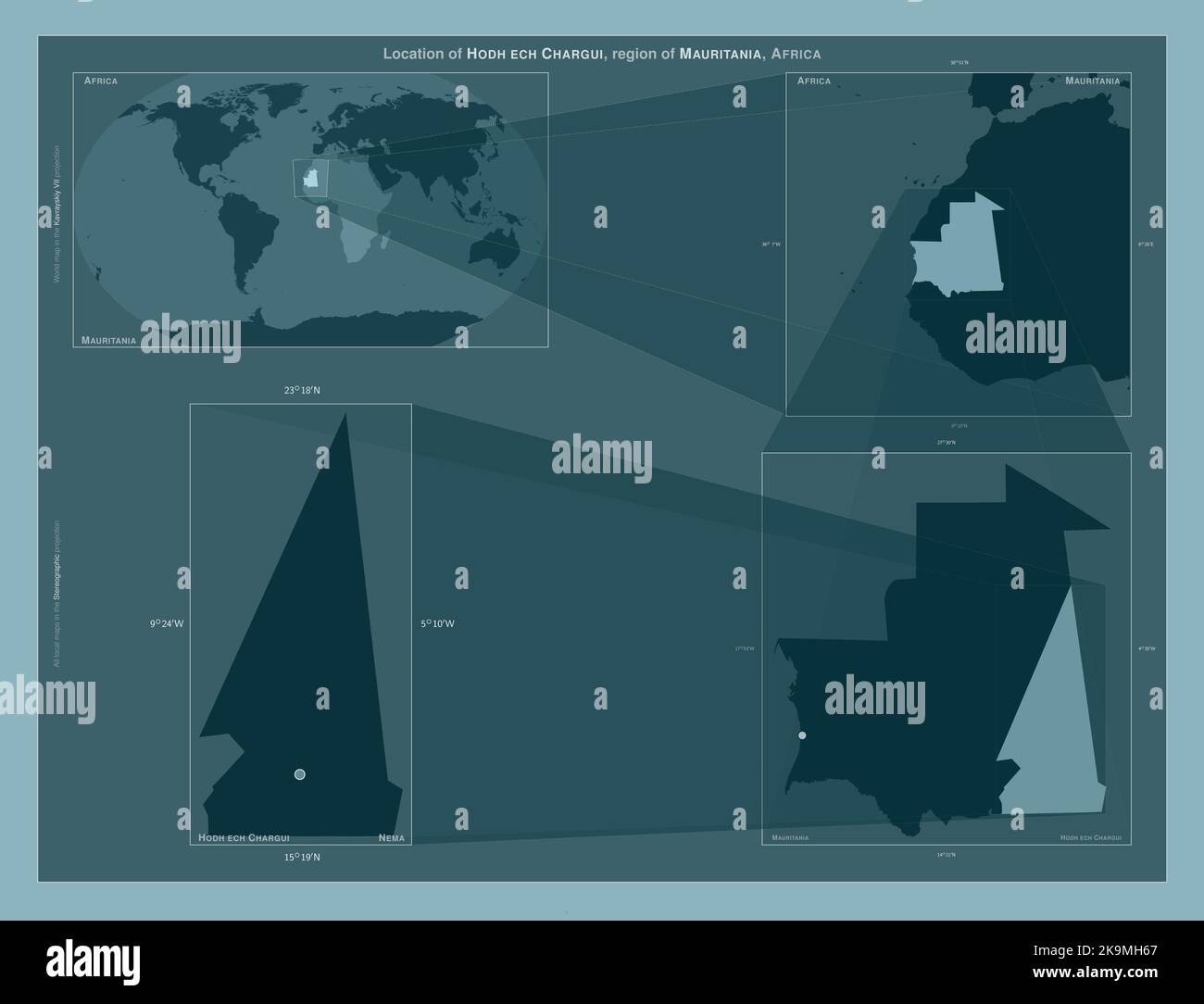 Hodh ech Chargui, region of Mauritania. Diagram showing the location of ...