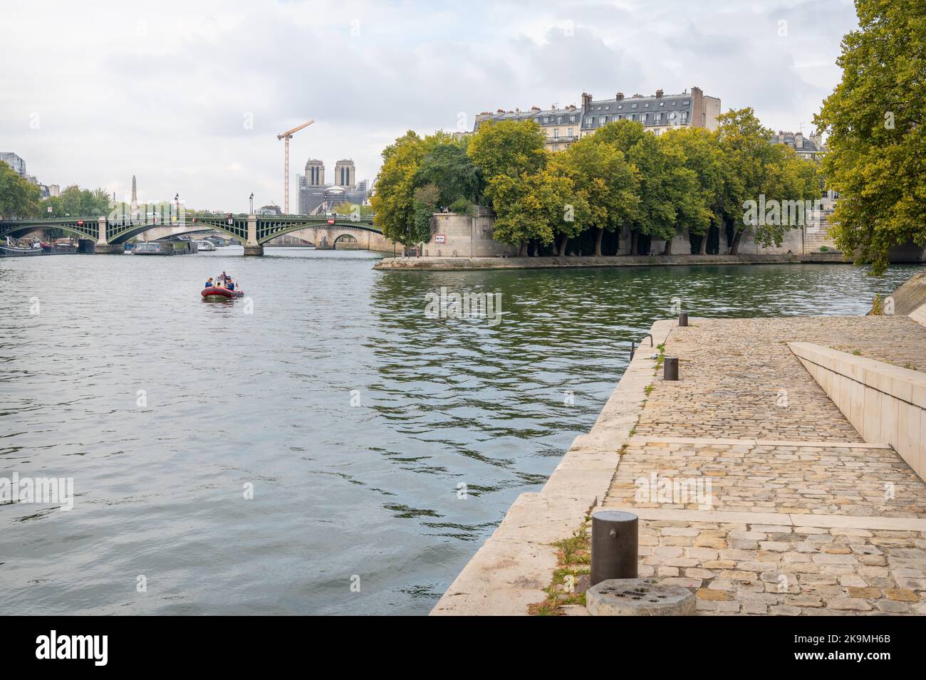 Looking West on the River Seine with the Pont Sully and scaffolding ...