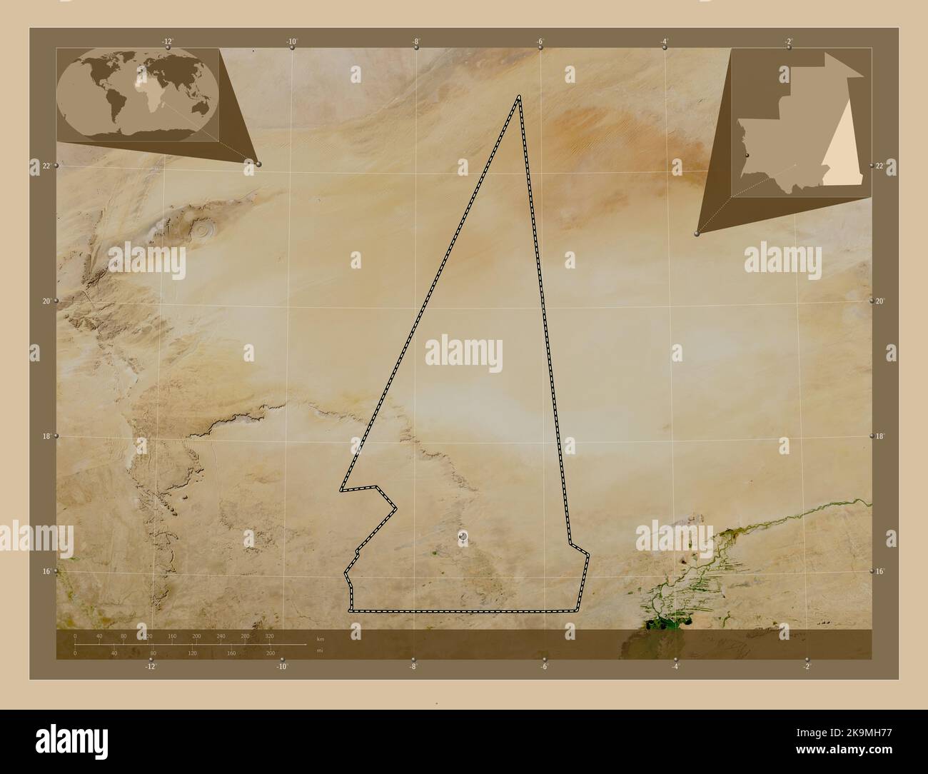 Hodh ech Chargui, region of Mauritania. Low resolution satellite map ...