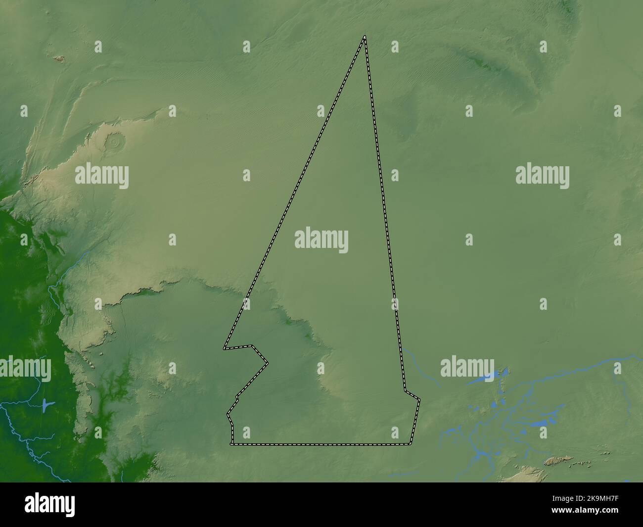 Hodh ech Chargui, region of Mauritania. Colored elevation map with ...