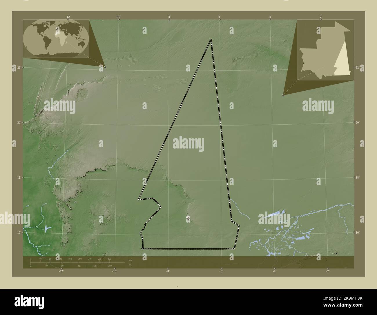 Hodh ech Chargui, region of Mauritania. Elevation map colored in wiki ...