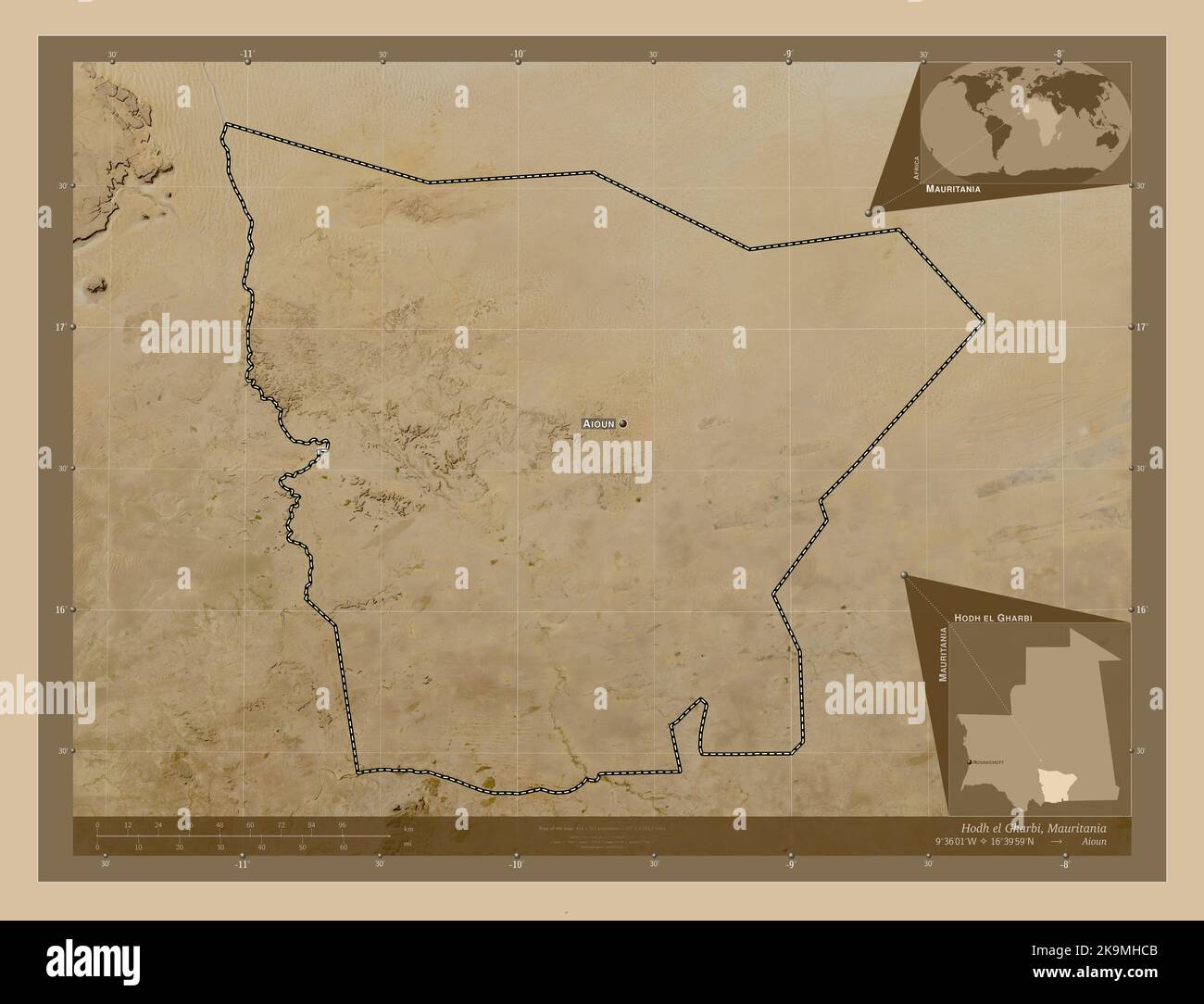 Hodh el Gharbi, region of Mauritania. Low resolution satellite map ...
