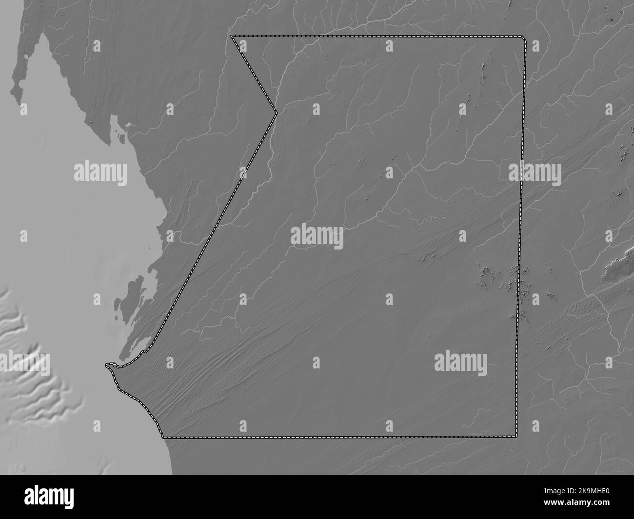 Inchiri, region of Mauritania. Bilevel elevation map with lakes and ...
