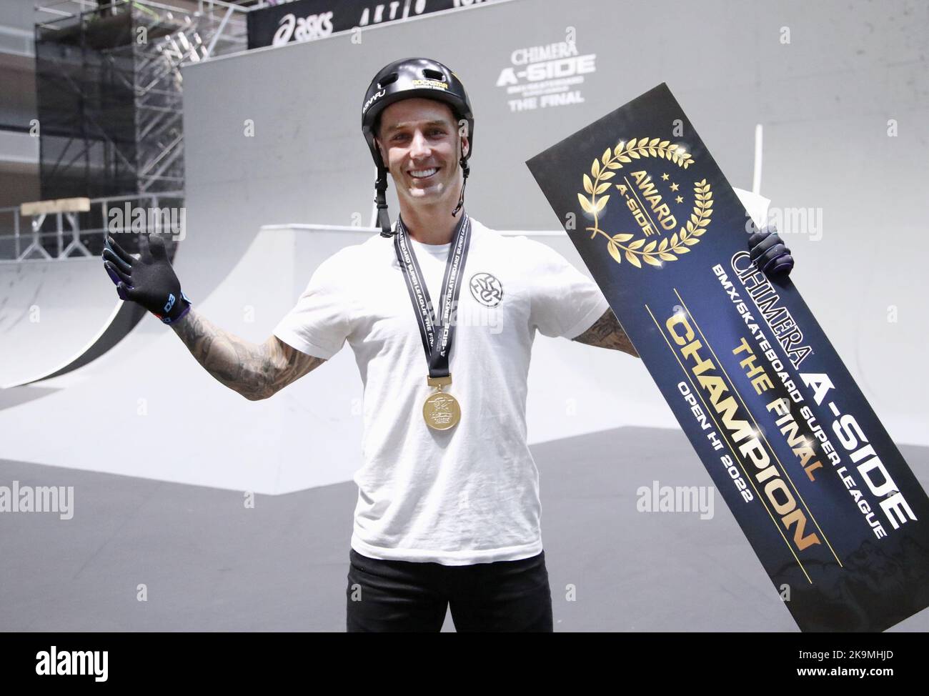 Logan Martin of Australia celebrates after winning the BMX freestyle ...