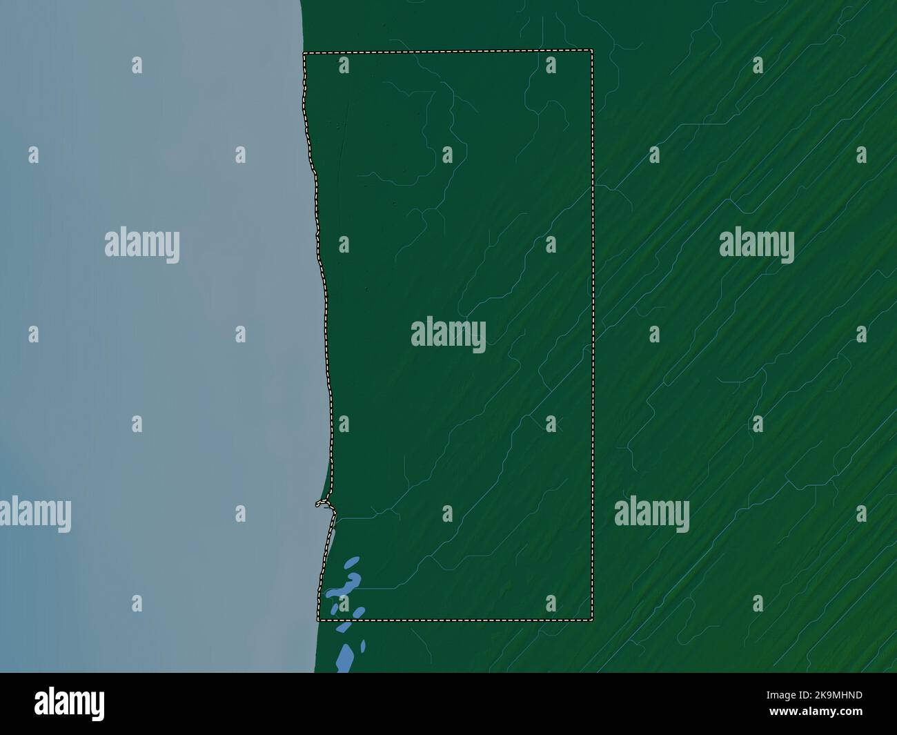 Nouakchott, district of Mauritania. Colored elevation map with lakes ...