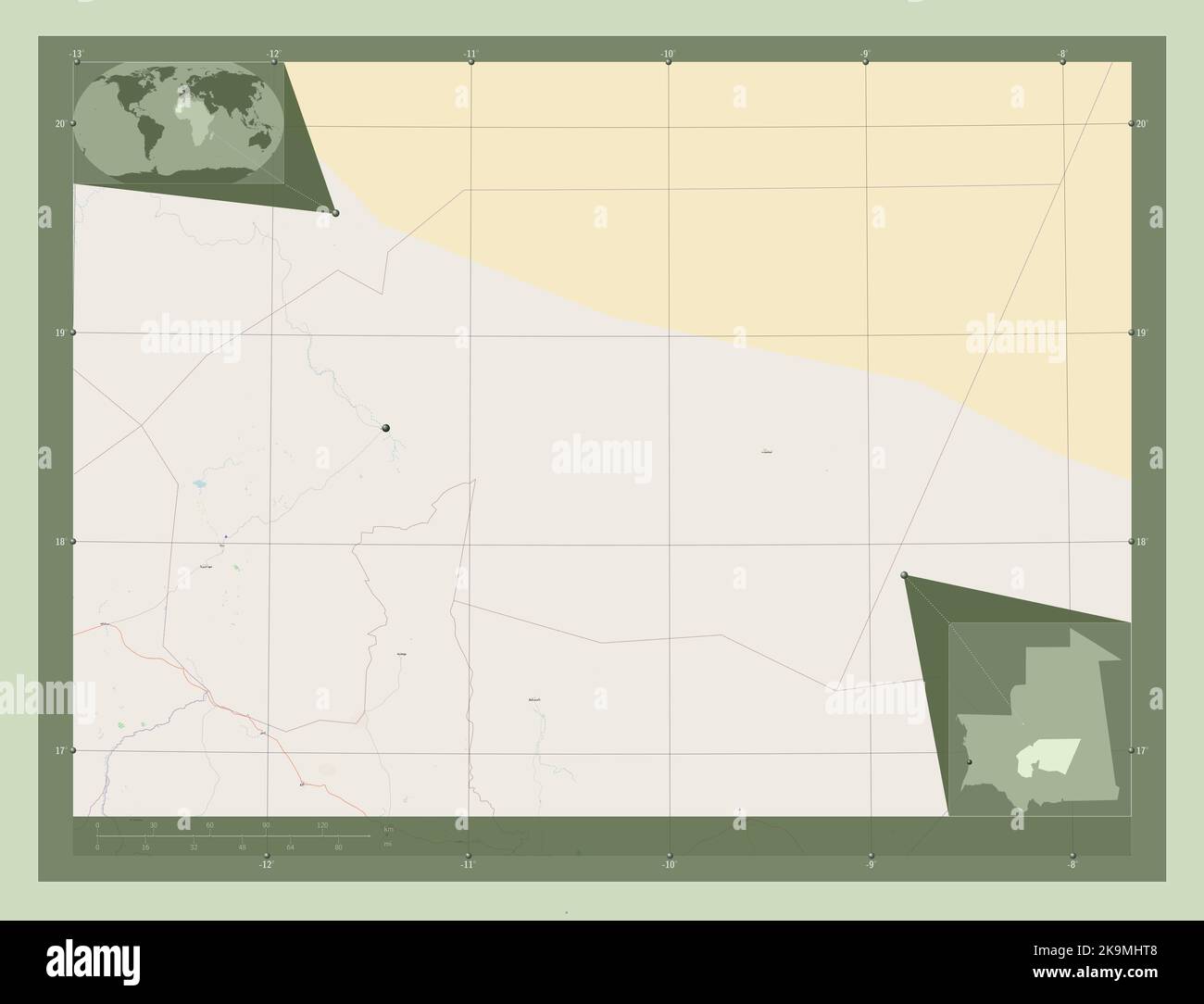 Tagant, region of Mauritania. Open Street Map. Locations of major ...