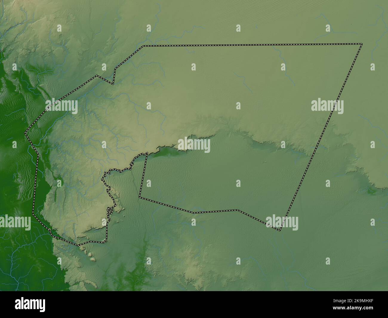 Tagant, region of Mauritania. Colored elevation map with lakes and ...